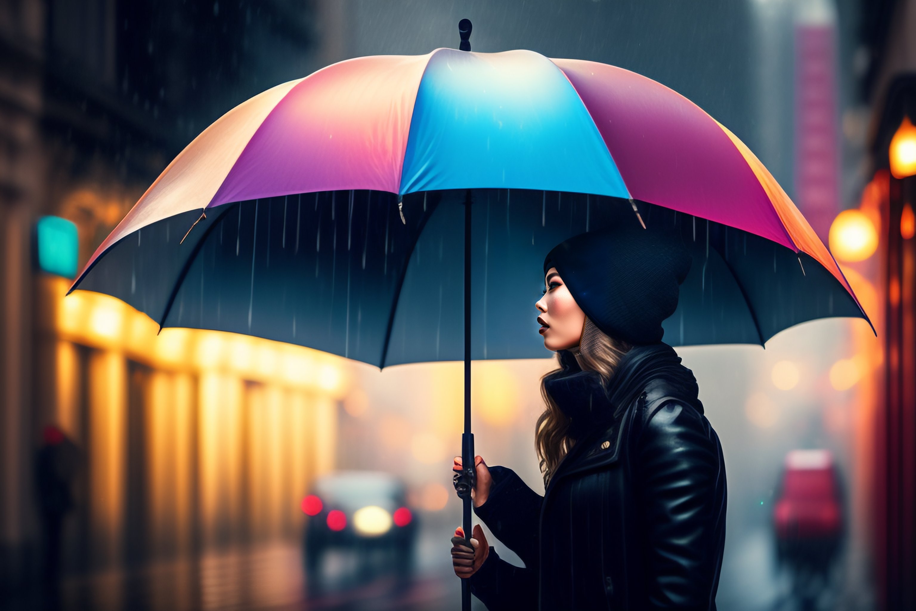 Lexica - City rain umbrella monster