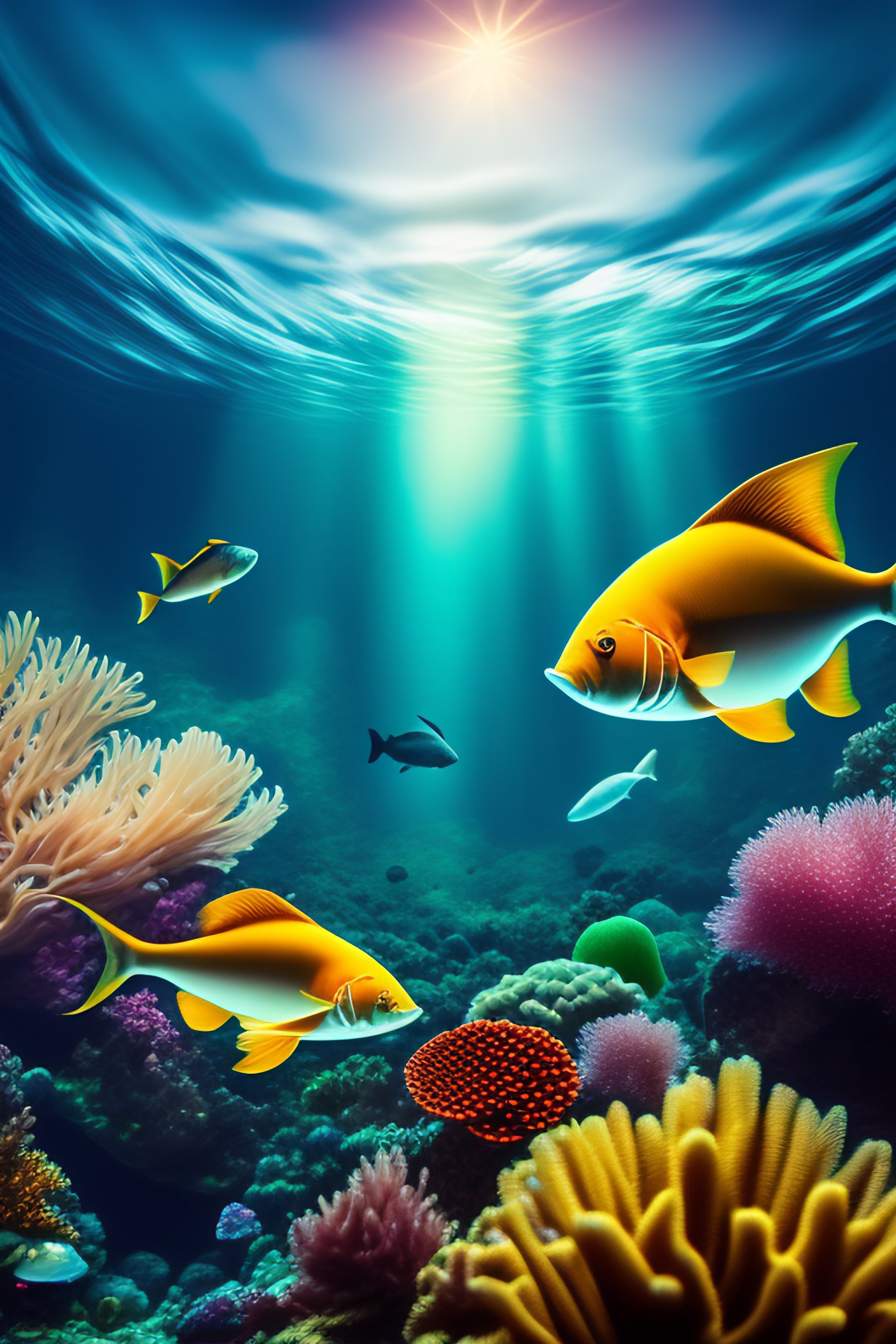 Lexica - A landscape picture of tropic fish in a corral reef under the ...