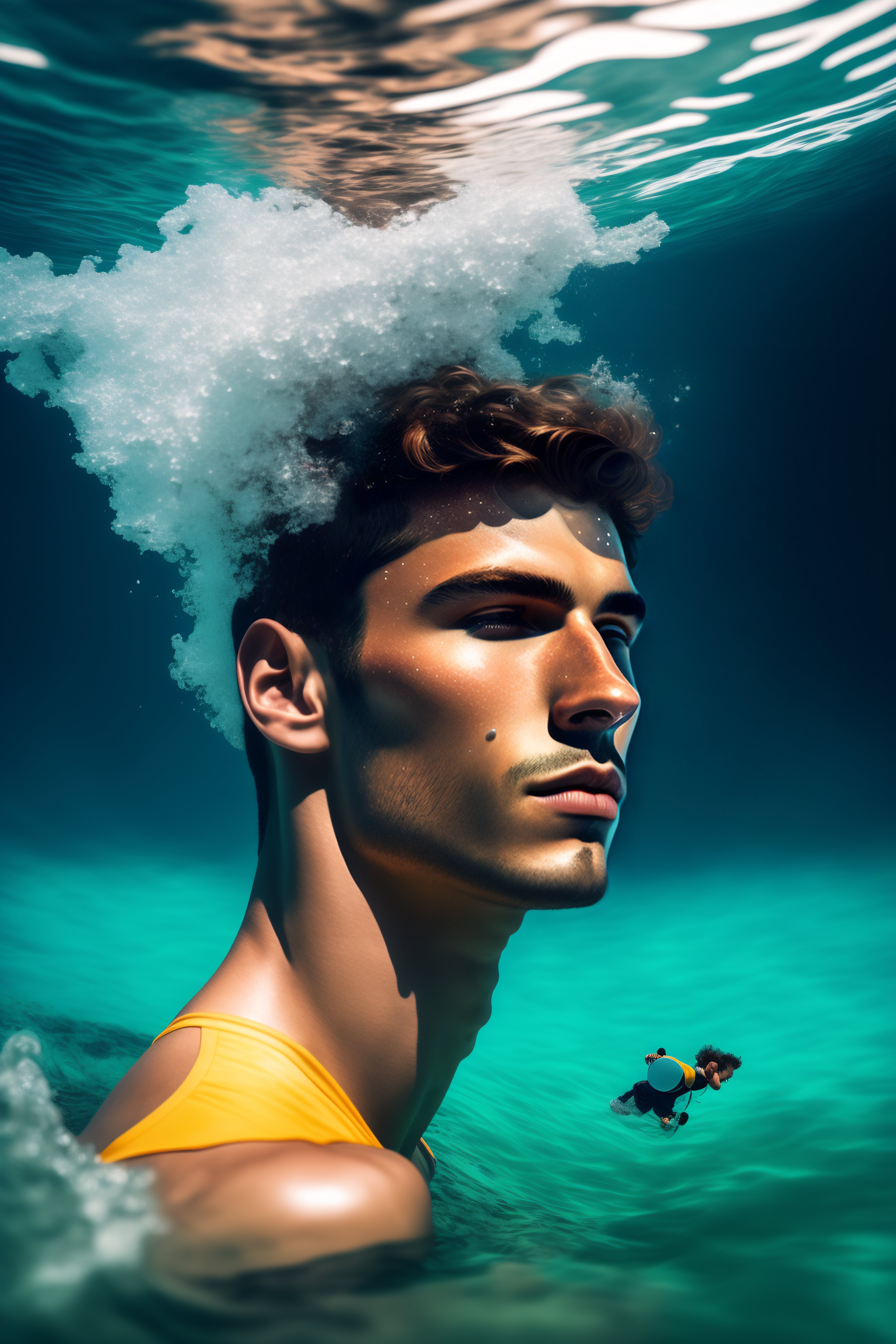 Lexica - A young man, digital ilustration, diving into your mind.