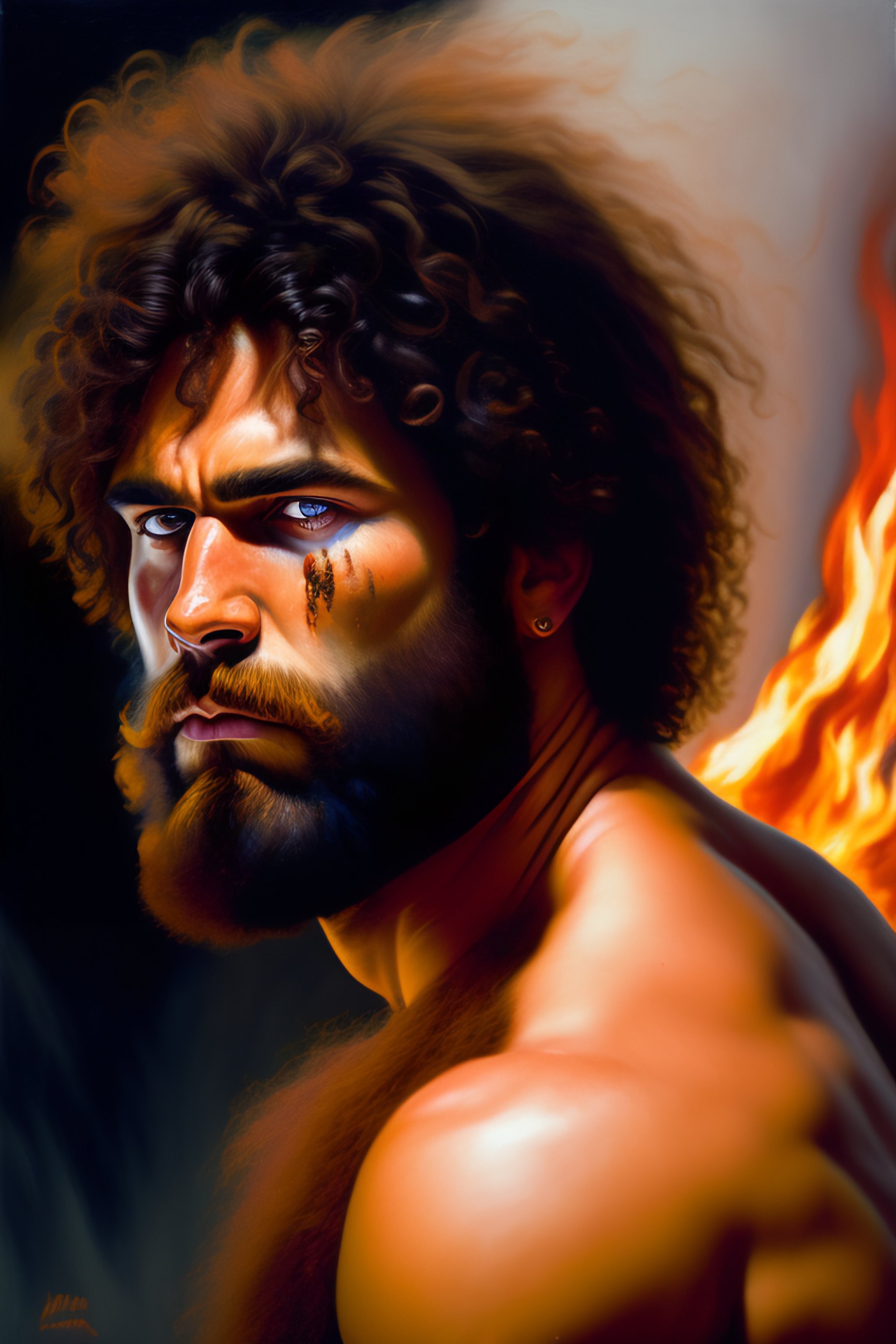 Lexica - A neanderthal Single male, burly, messy curly hair, beard ...