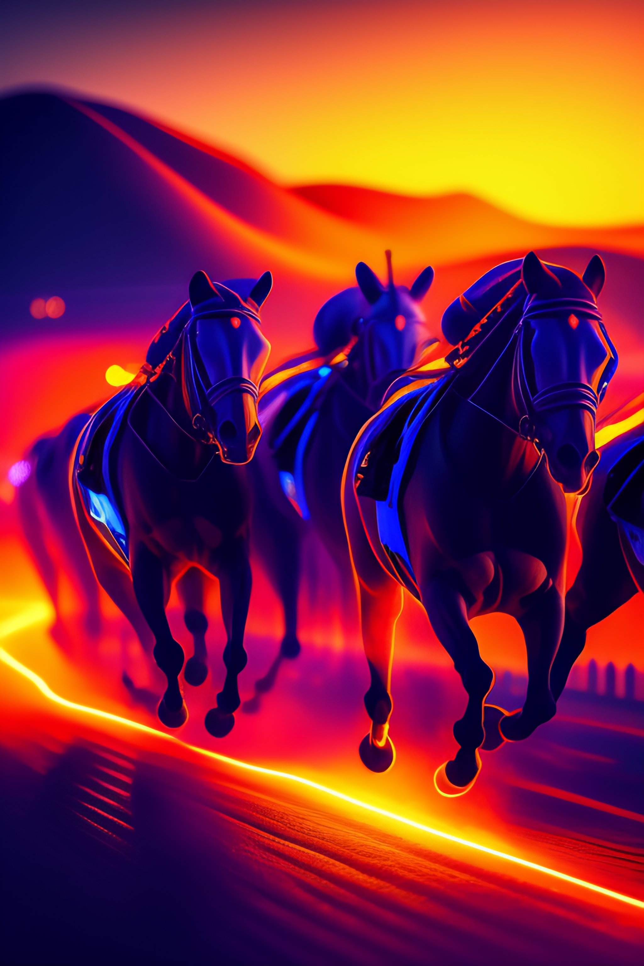 Lexica - High quality race of many polygon horses racing other horses ...