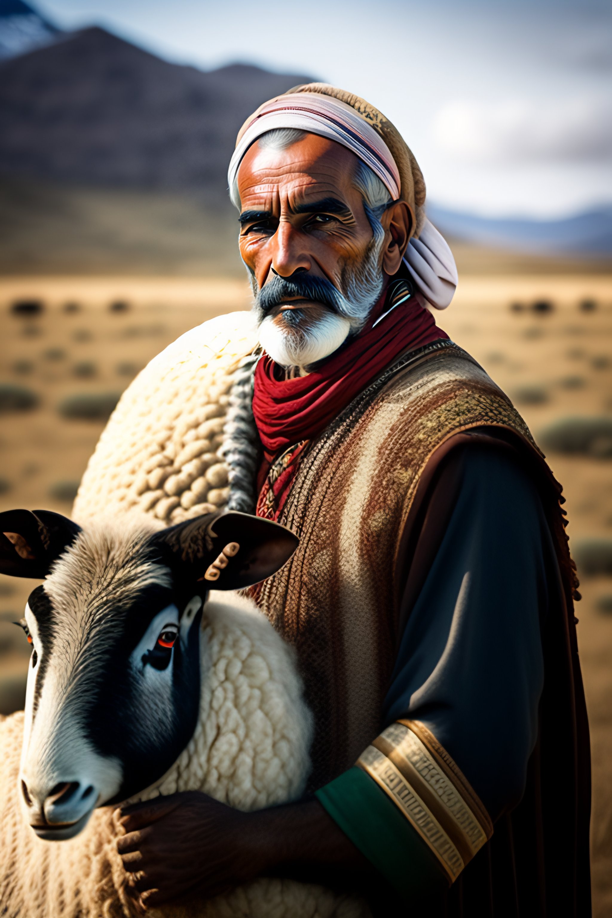 Lexica - Portrait of a typical Sardinian from Neoneli with Sheep’s