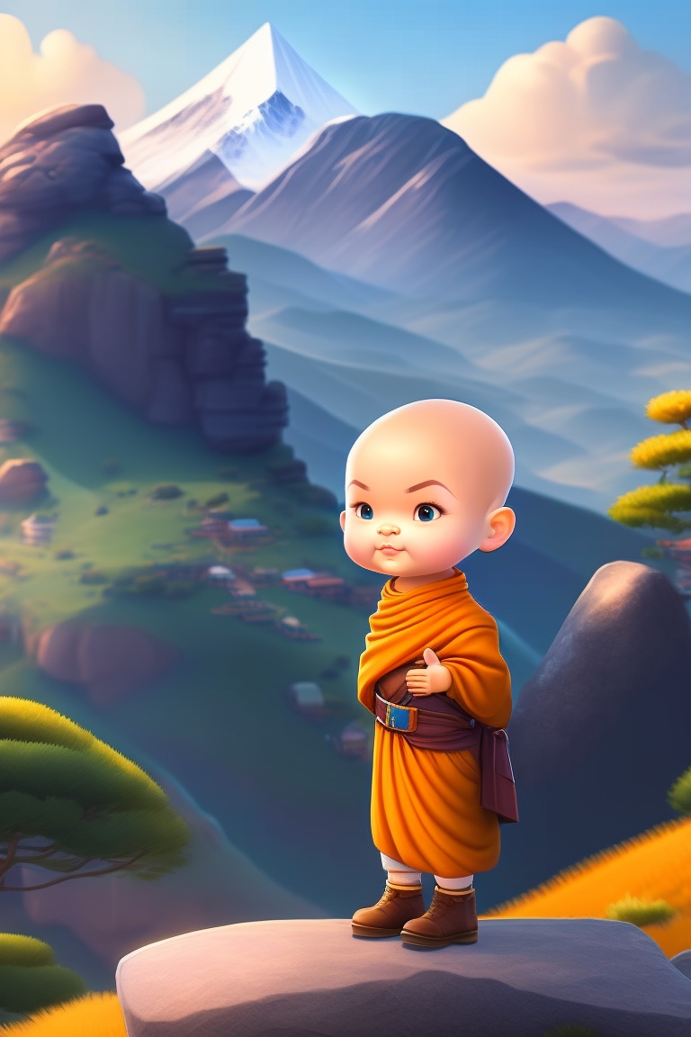 Lexica - Little monk, cartoon animation, front photo, upper body, 2D ...