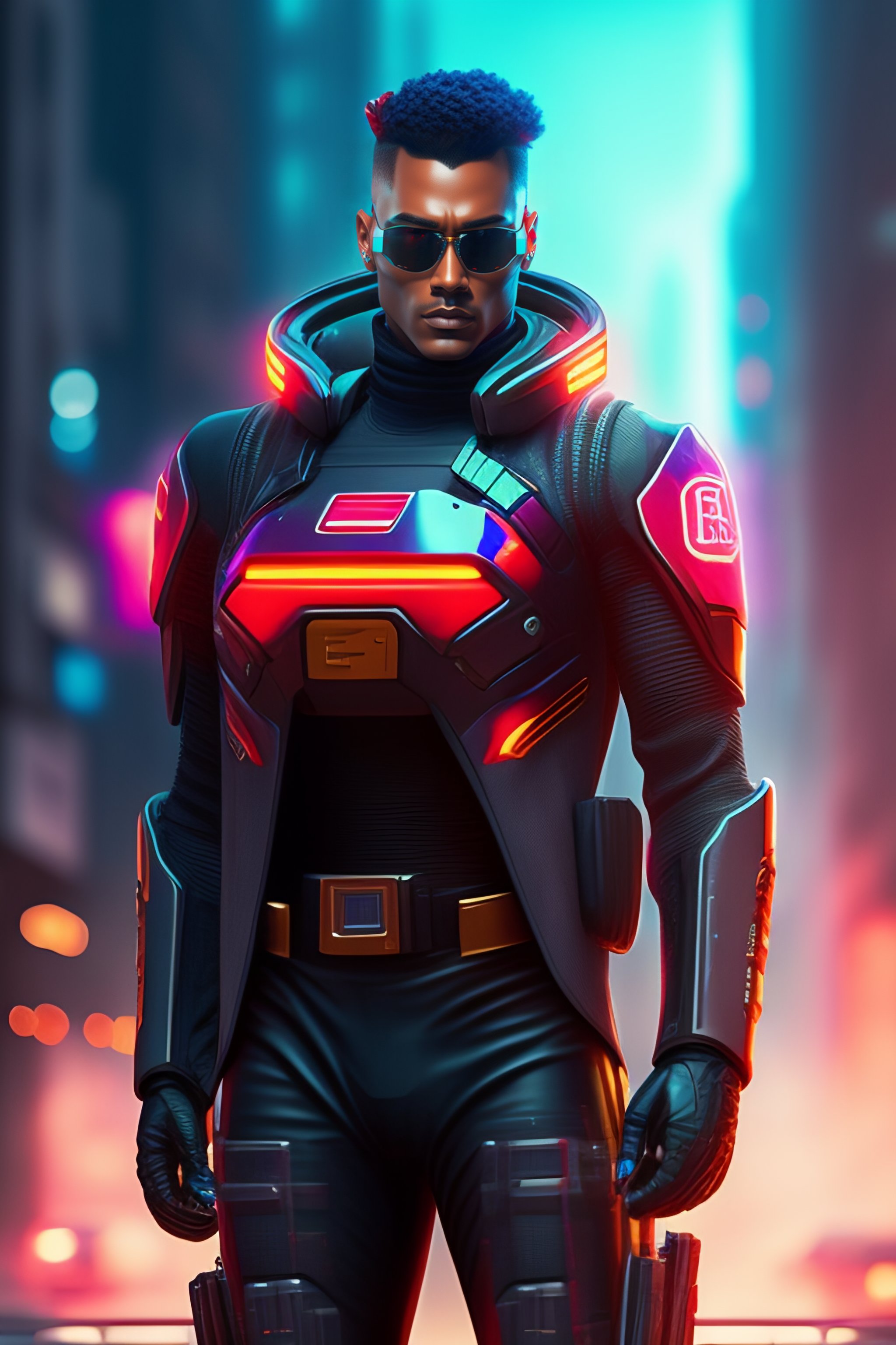 Lexica - Cyberpunk futeristic robot cop, holding gun, realistic
