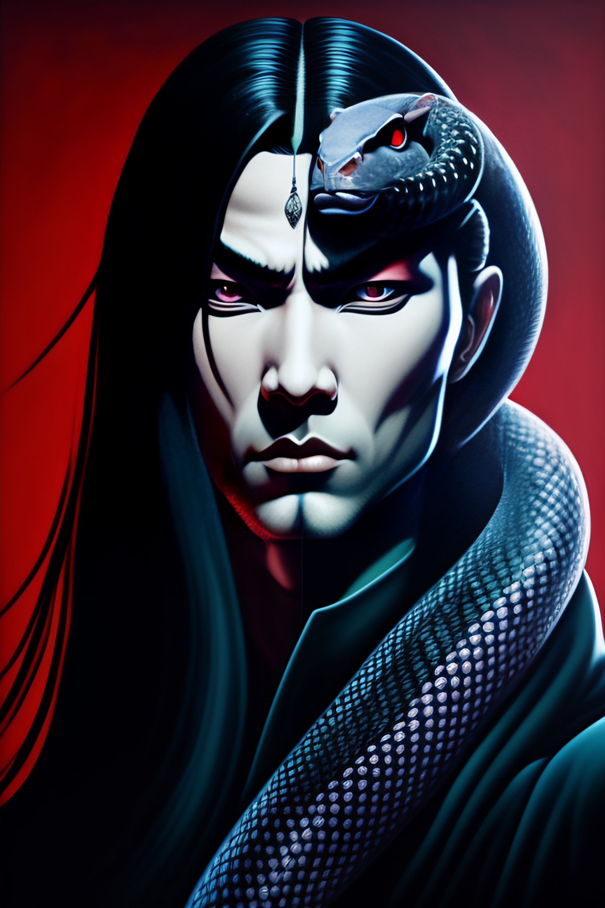 Lexica - Detailed paint of orochimaru with giant snake, full body ...