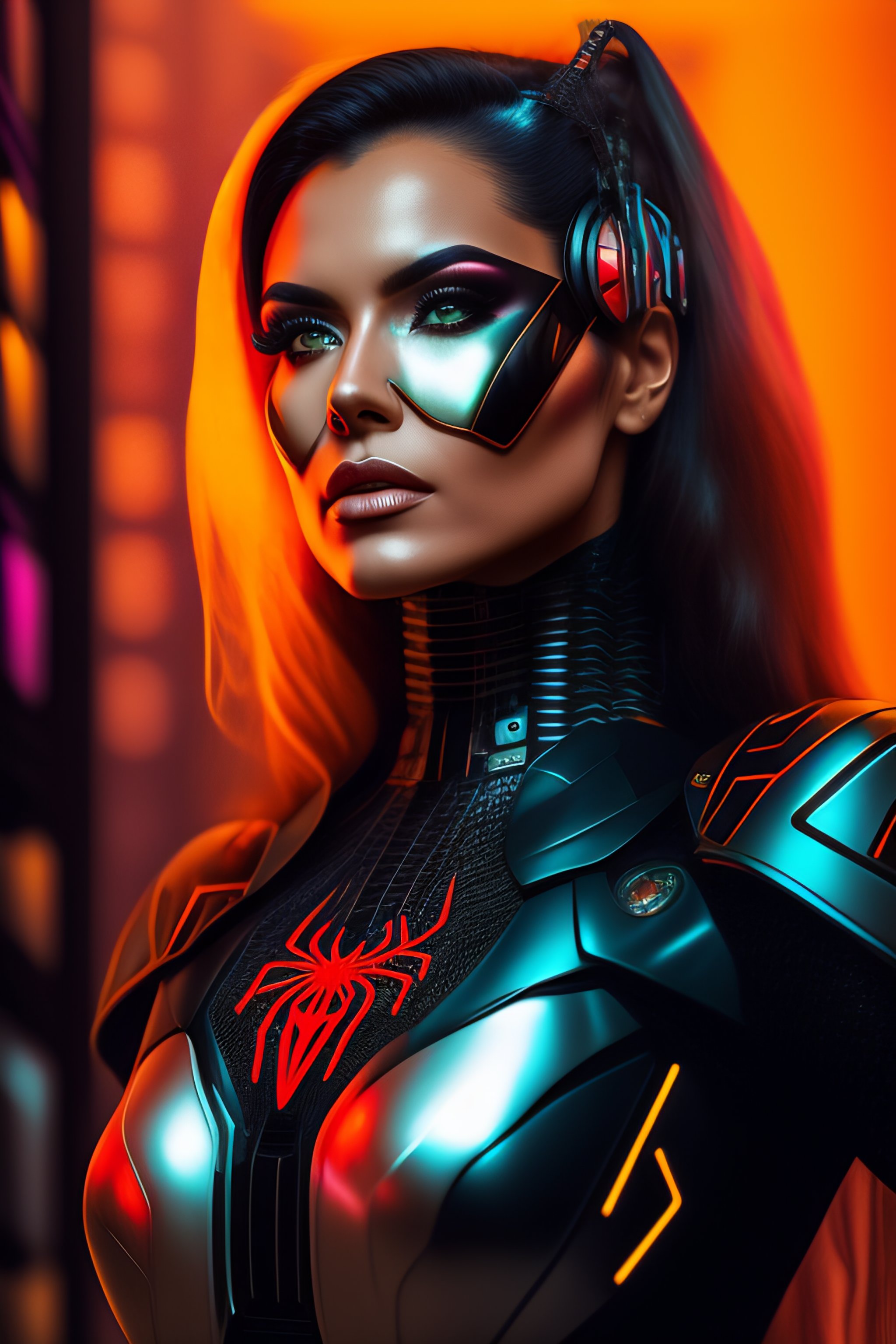 Lexica - Portrait of spiderwoman as a robot, cyberpunk machine, machine ...