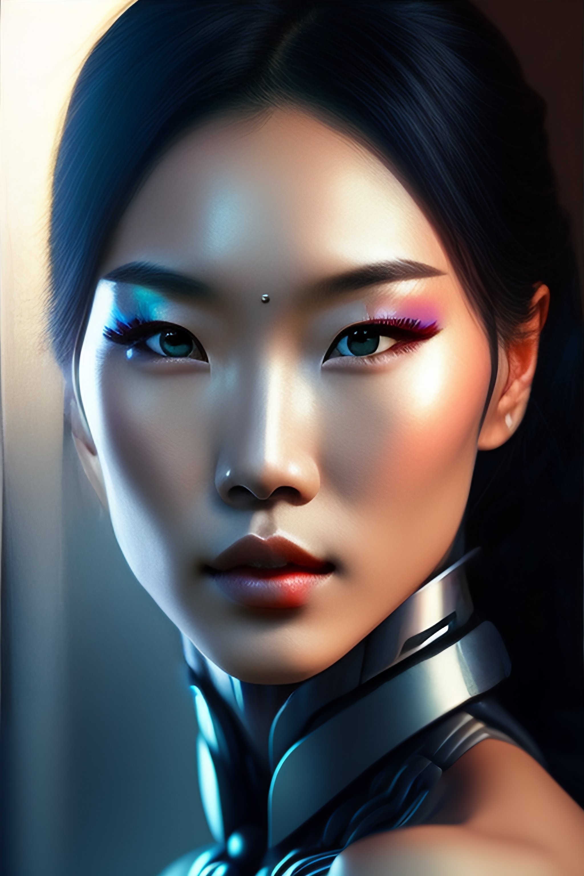 Lexica - Beautiful robot woman , gray skin , cyan glowing eyes , big ...