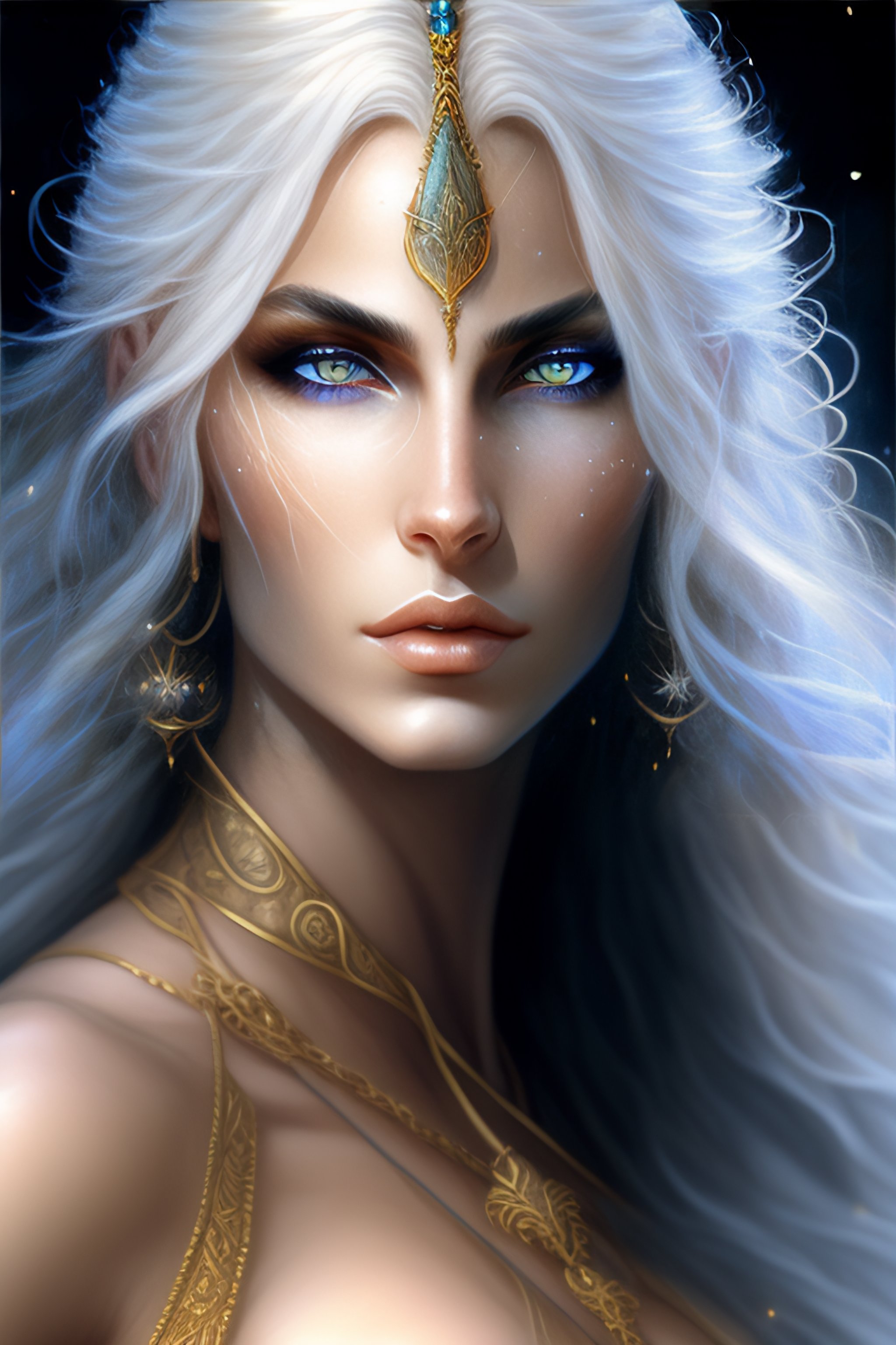 Lexica - Female, mage godess with long white hair, art by luis royo ...
