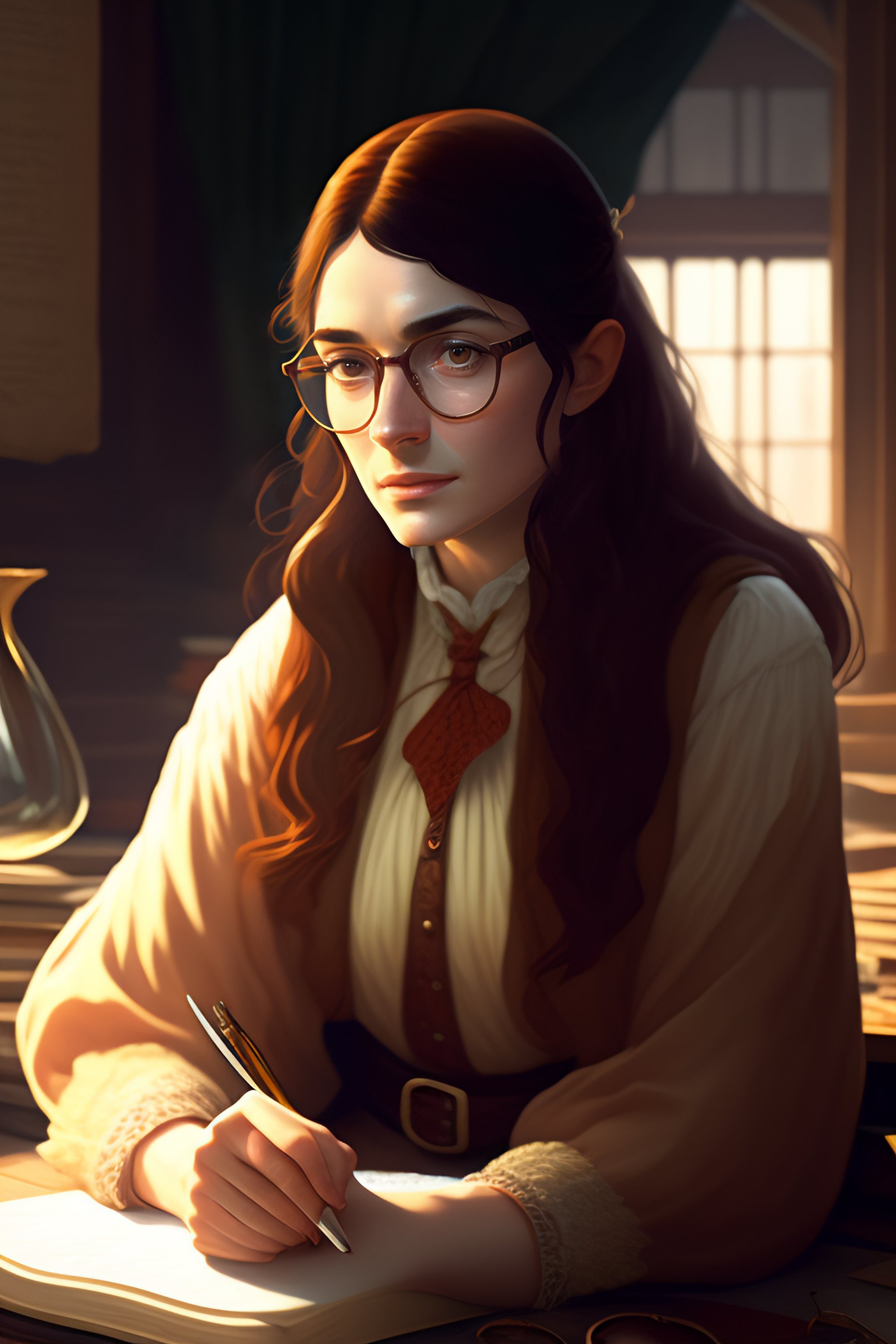 Lexica - Freckled wearing spectacles medieval reporter writing in a ...