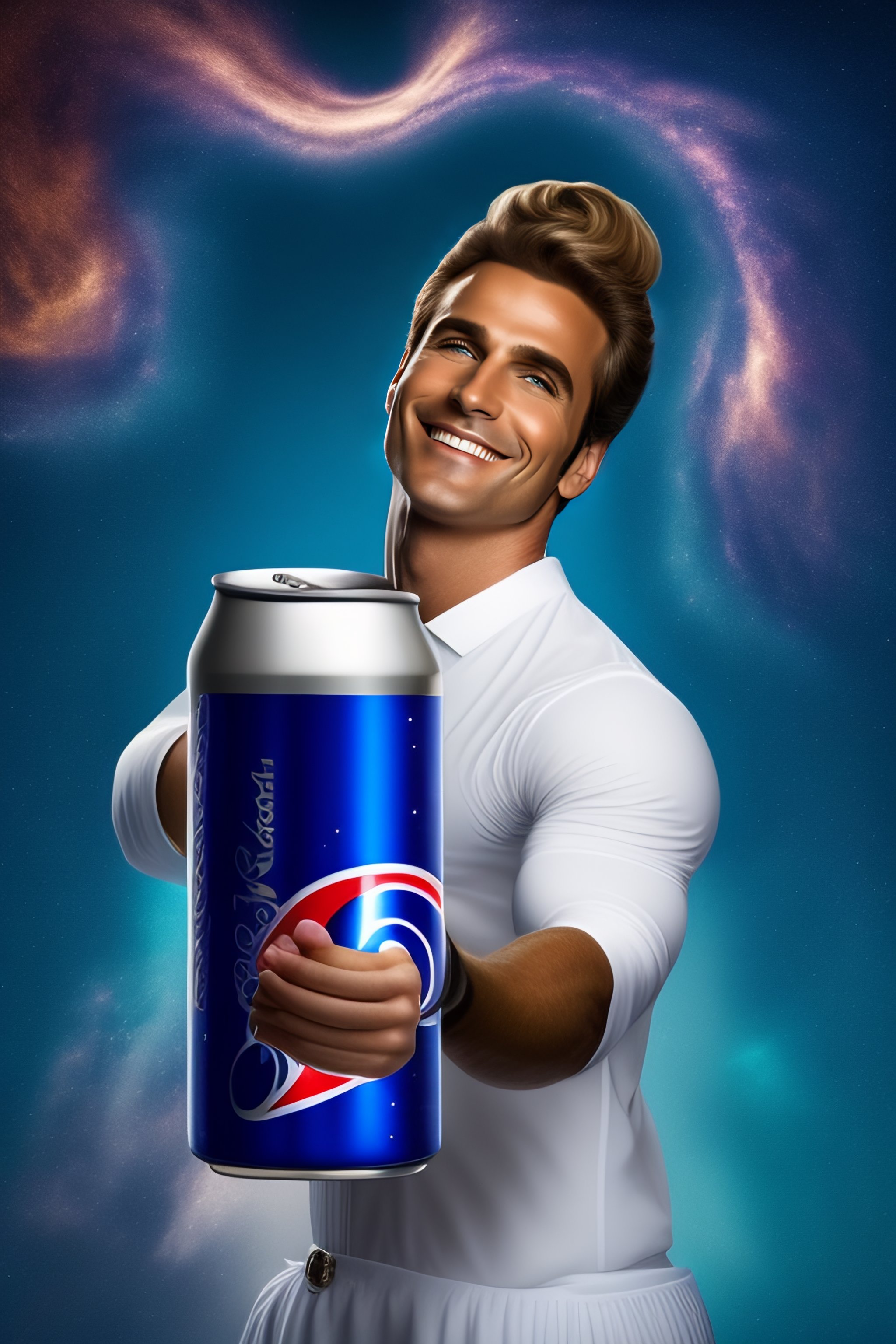 Lexica - White background Smiling Genie holding a pepsi can
