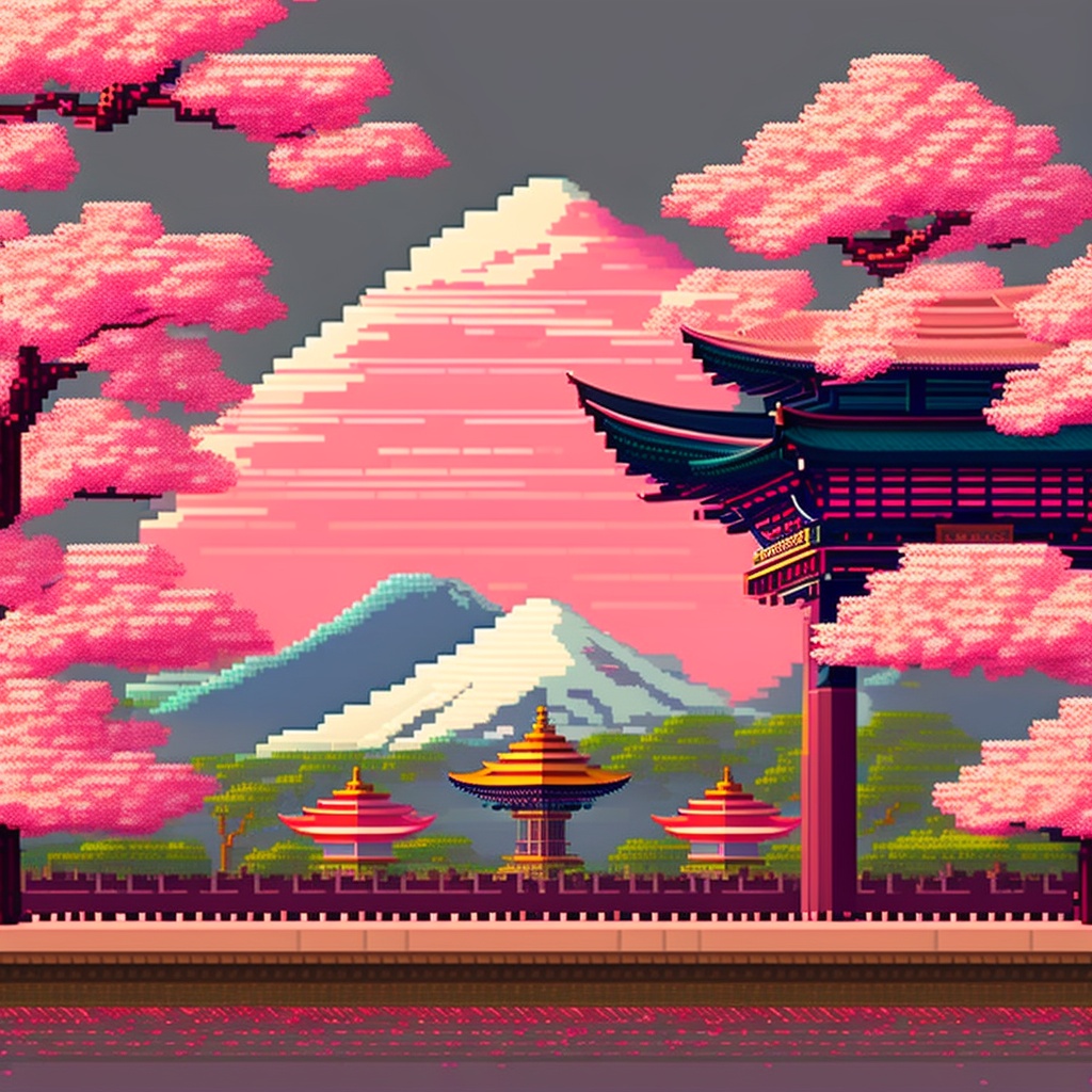 Lexica - Sakura, japan, digital, 8-bit, with inscription "trythis"