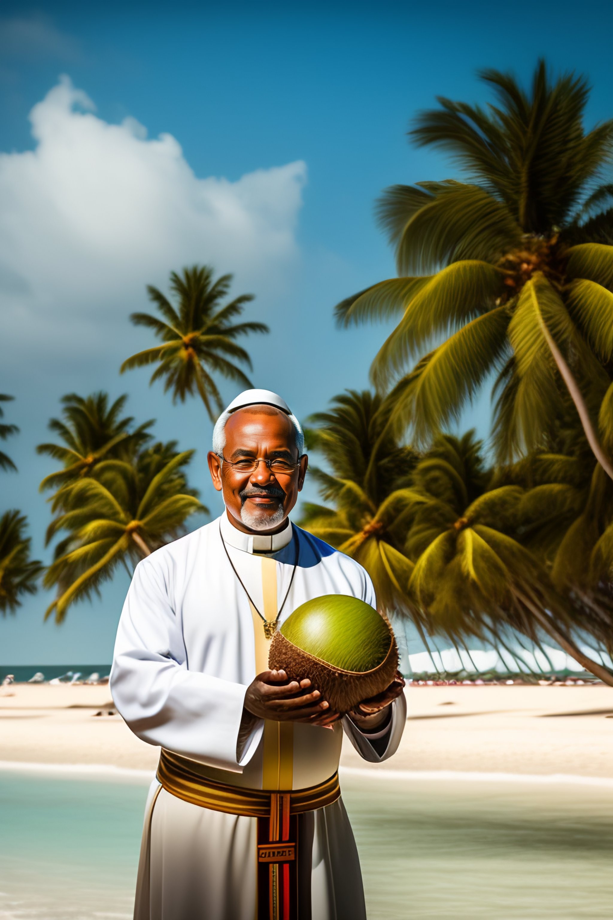 Lexica - Portrait of a catholic priest with a coconut in front of a ...