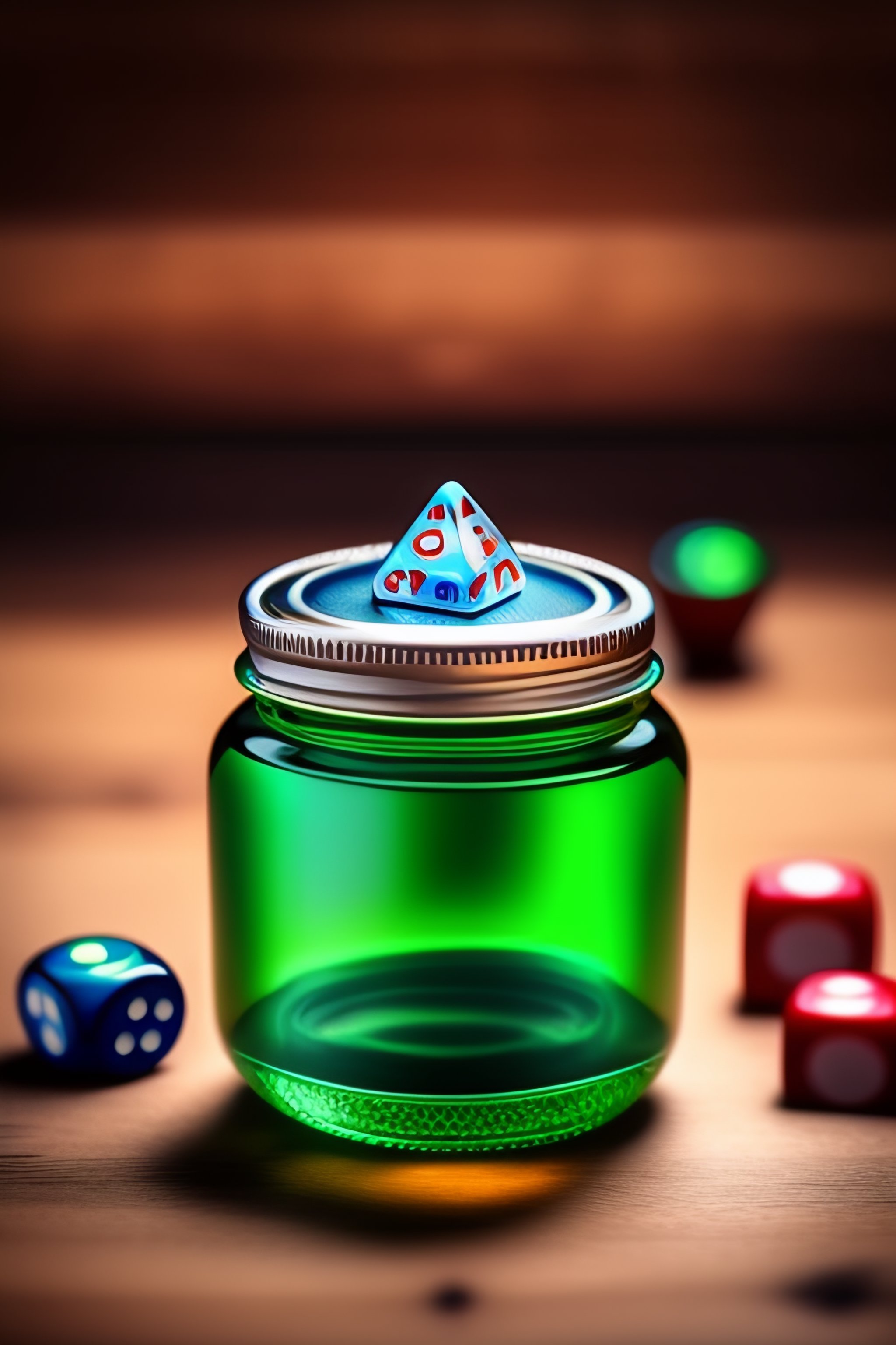 Lexica - A small jar with a miniature dice inside