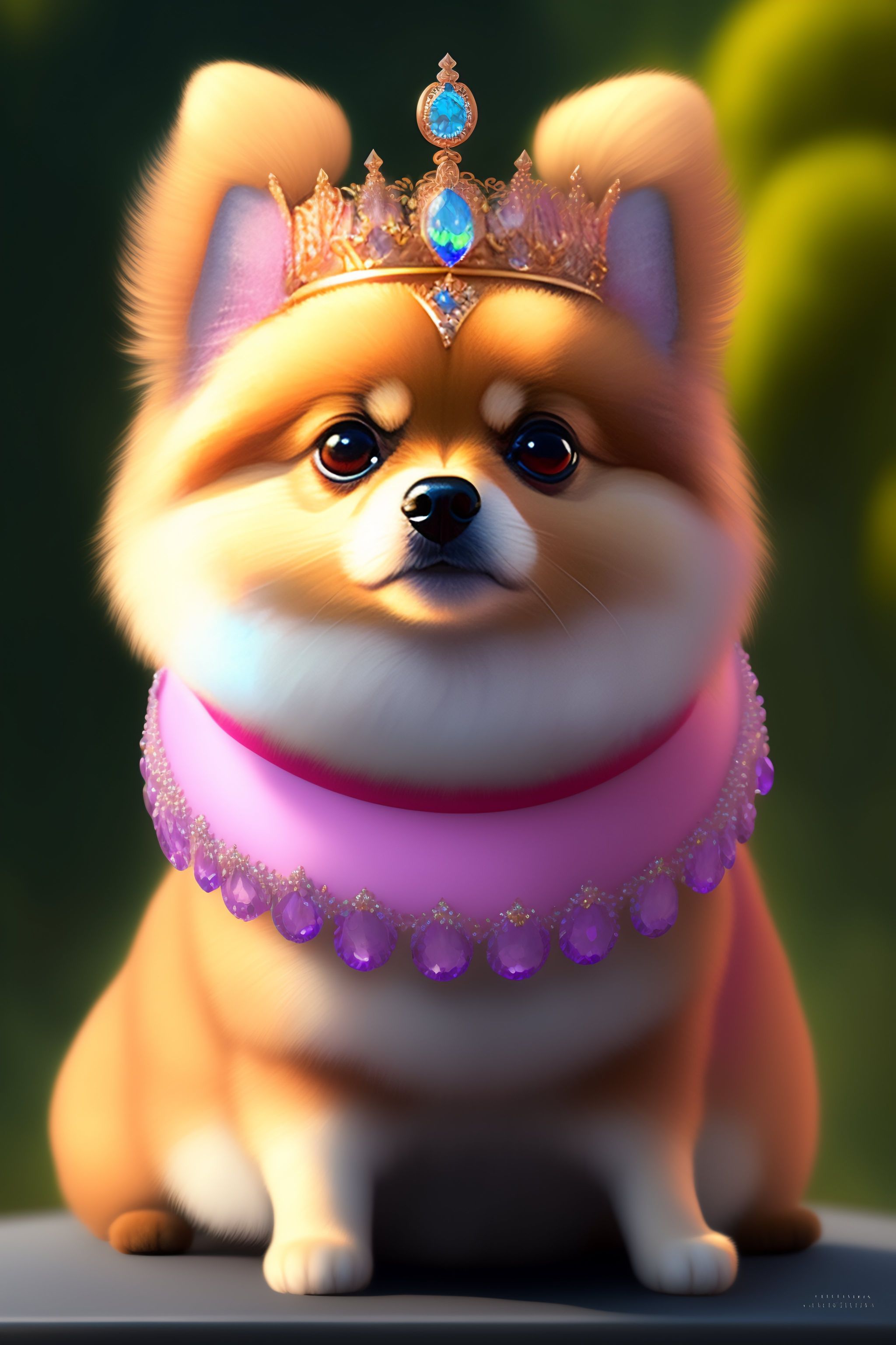 Lexica - A cute Pomeranian wearing a princess's crown by studio ghibli ...