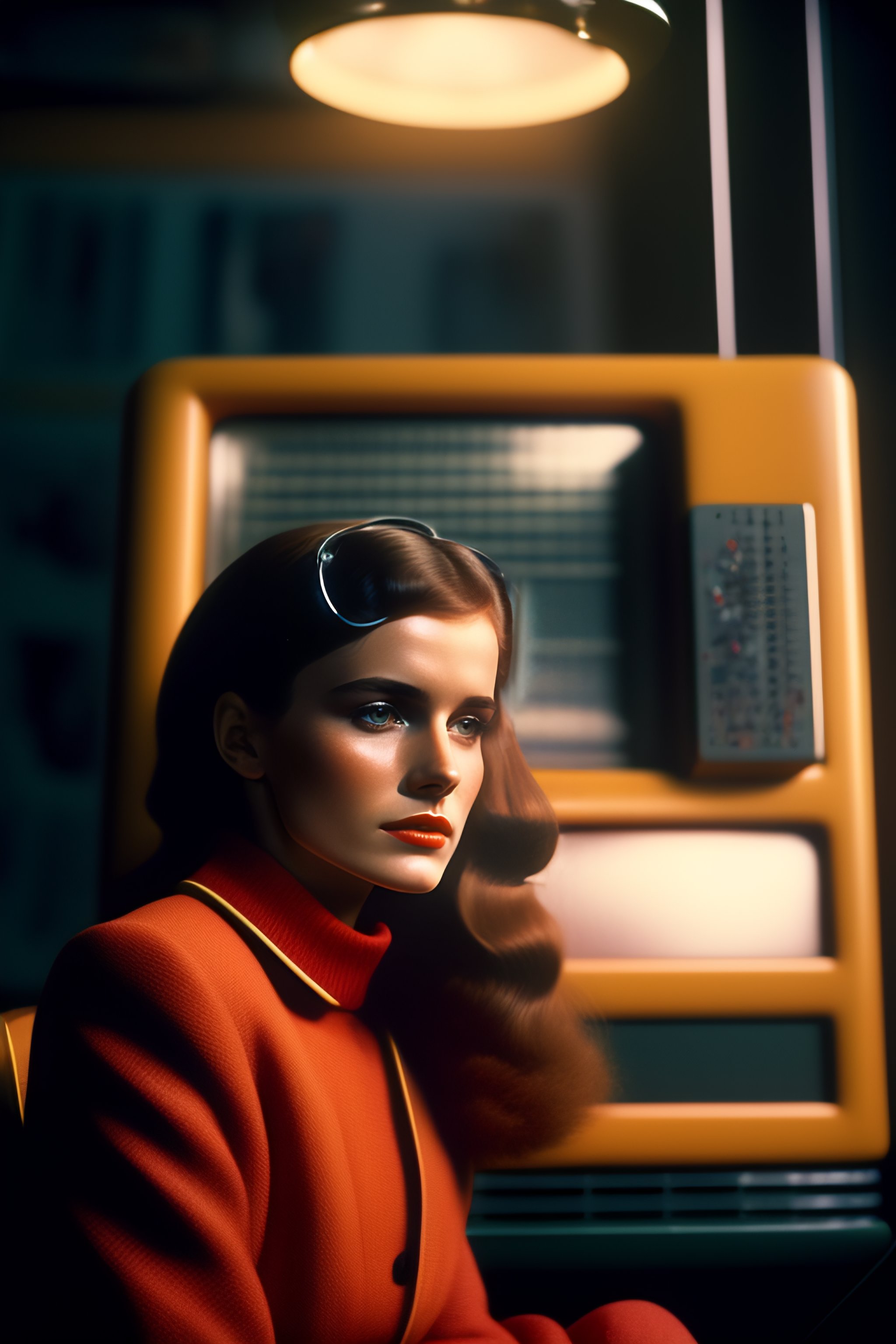 Lexica - A Soviet girl sitting in a chair in front of a soviet computer ...