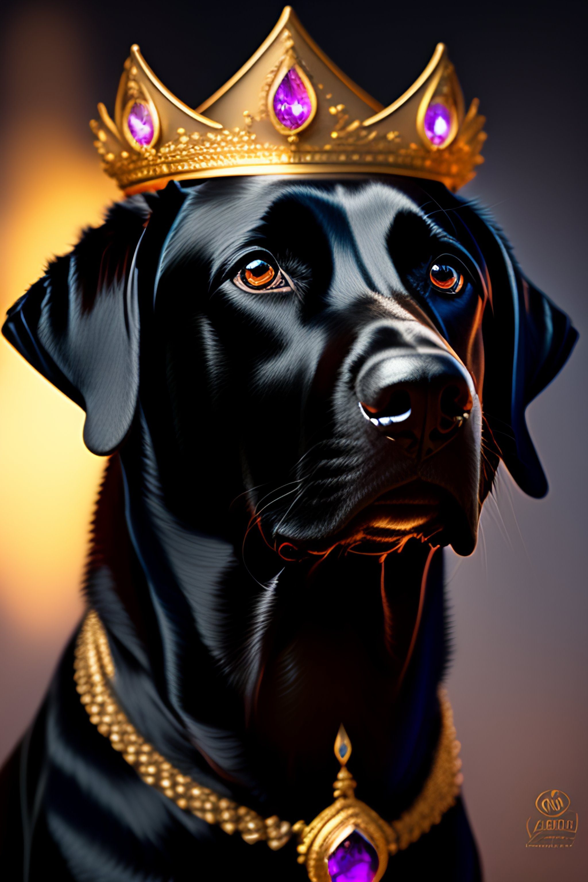 Lexica - A Black Labrador Dog with jeweled crown, gemstone, by greg ...
