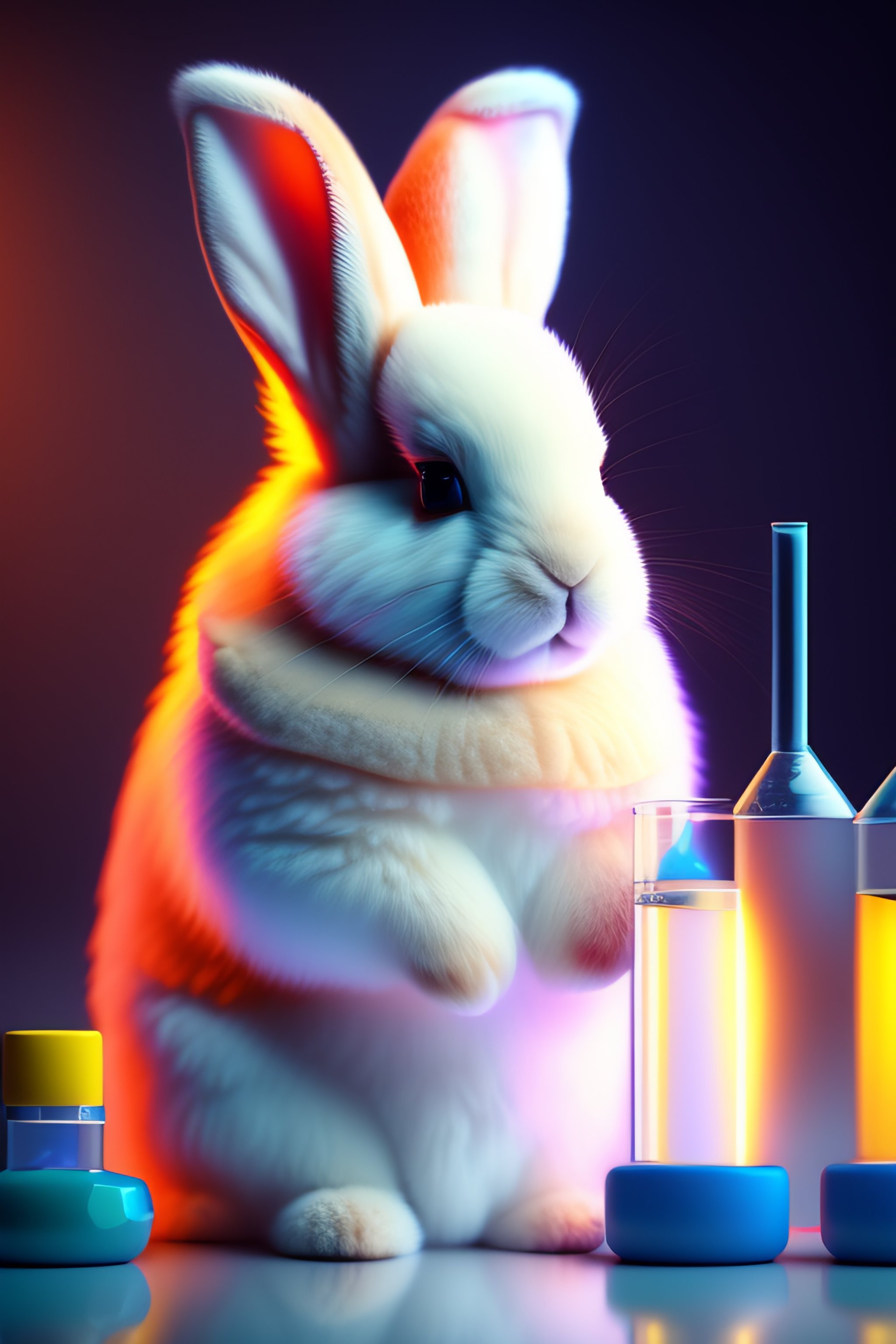 Lexica - A 3d render of a cute fuzzy pet rabbit dressed in a white lab ...