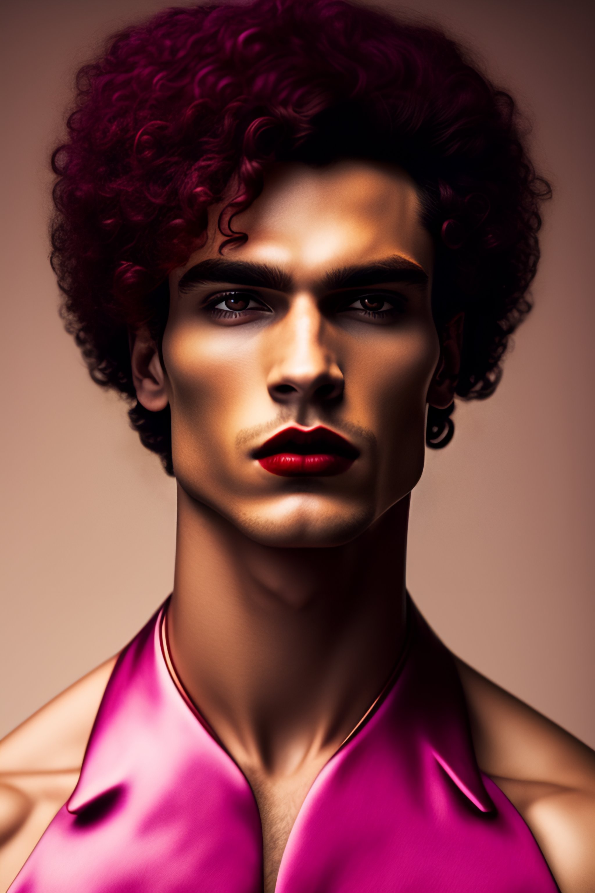 Lexica - Vampire with curly blond hair, magenta eyes, rosey lips, male