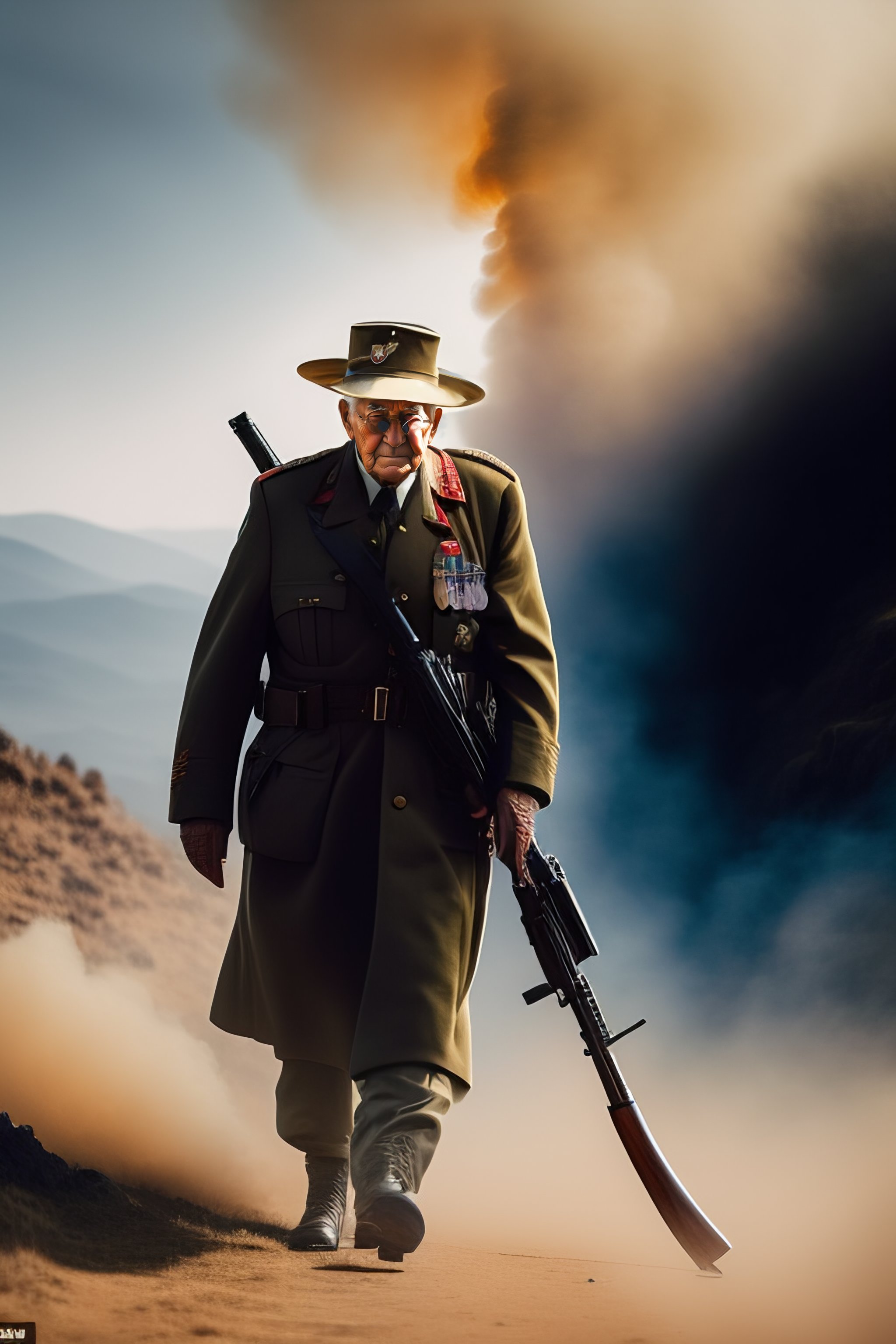 Lexica - The elderly soldier's face is a twisted mask of agony as he ...