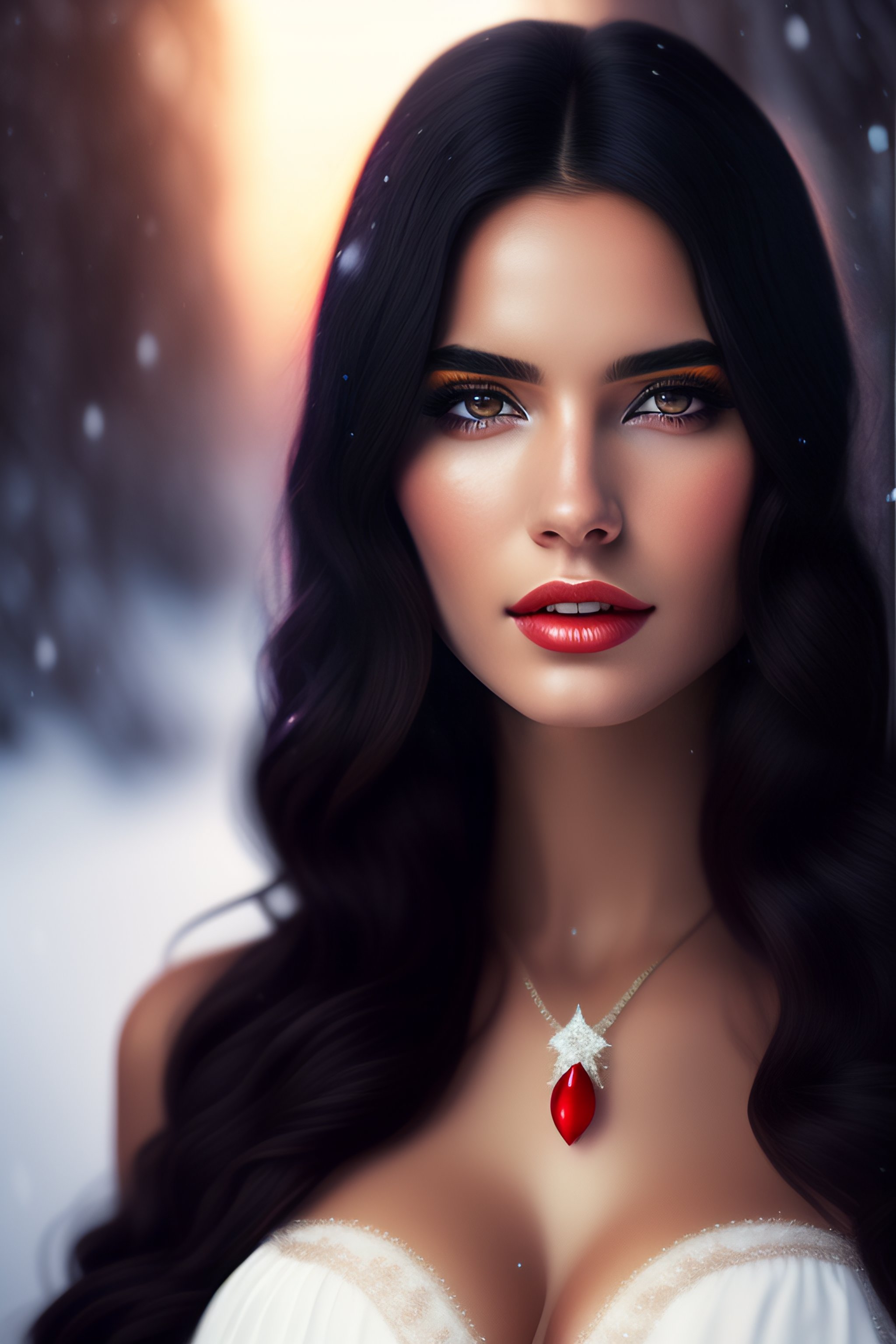 Lexica - Photo of a beautiful, elegant, perfect girl, with snow-white skin, long black hair like ...