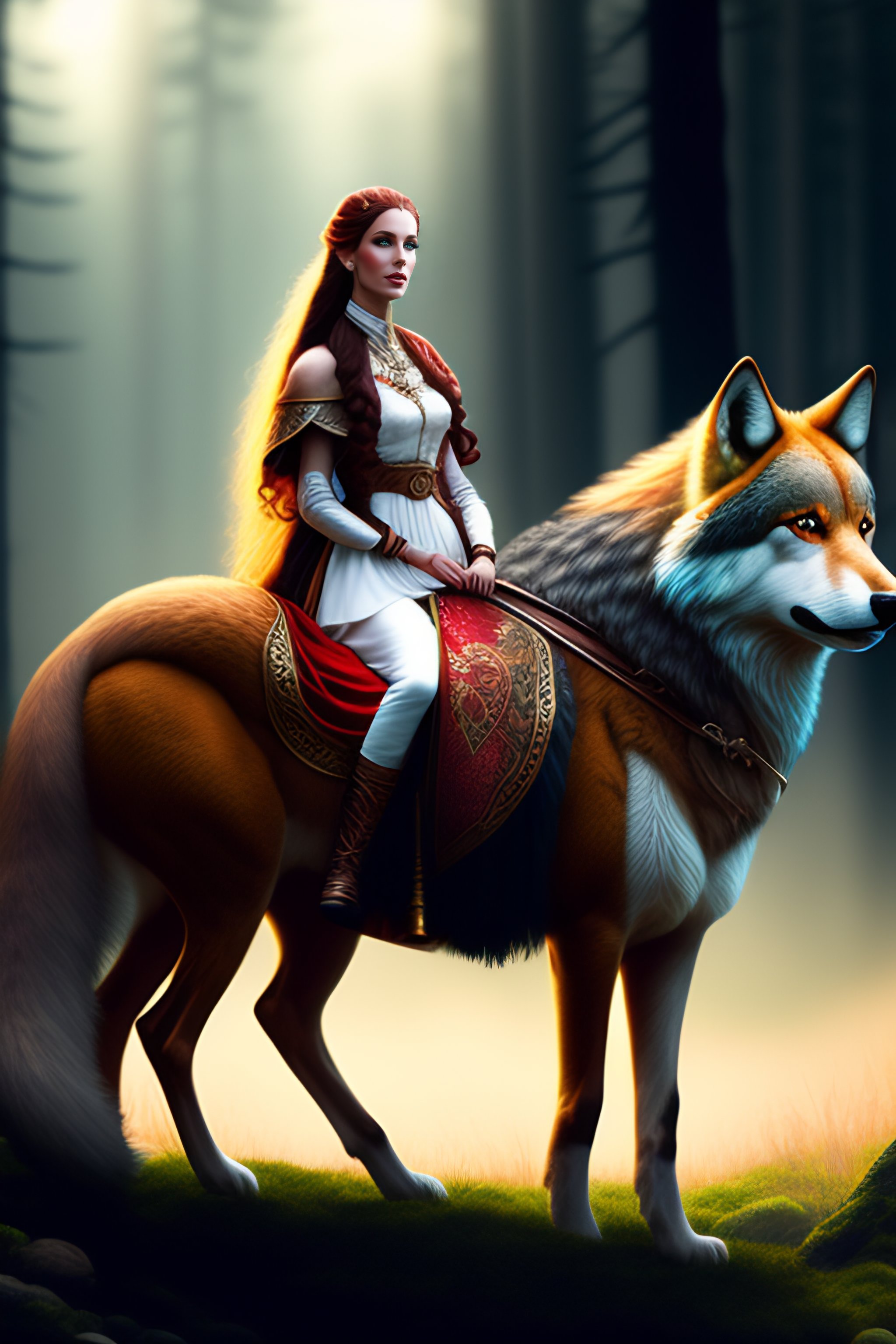 Lexica - Elven princess riding big wolf