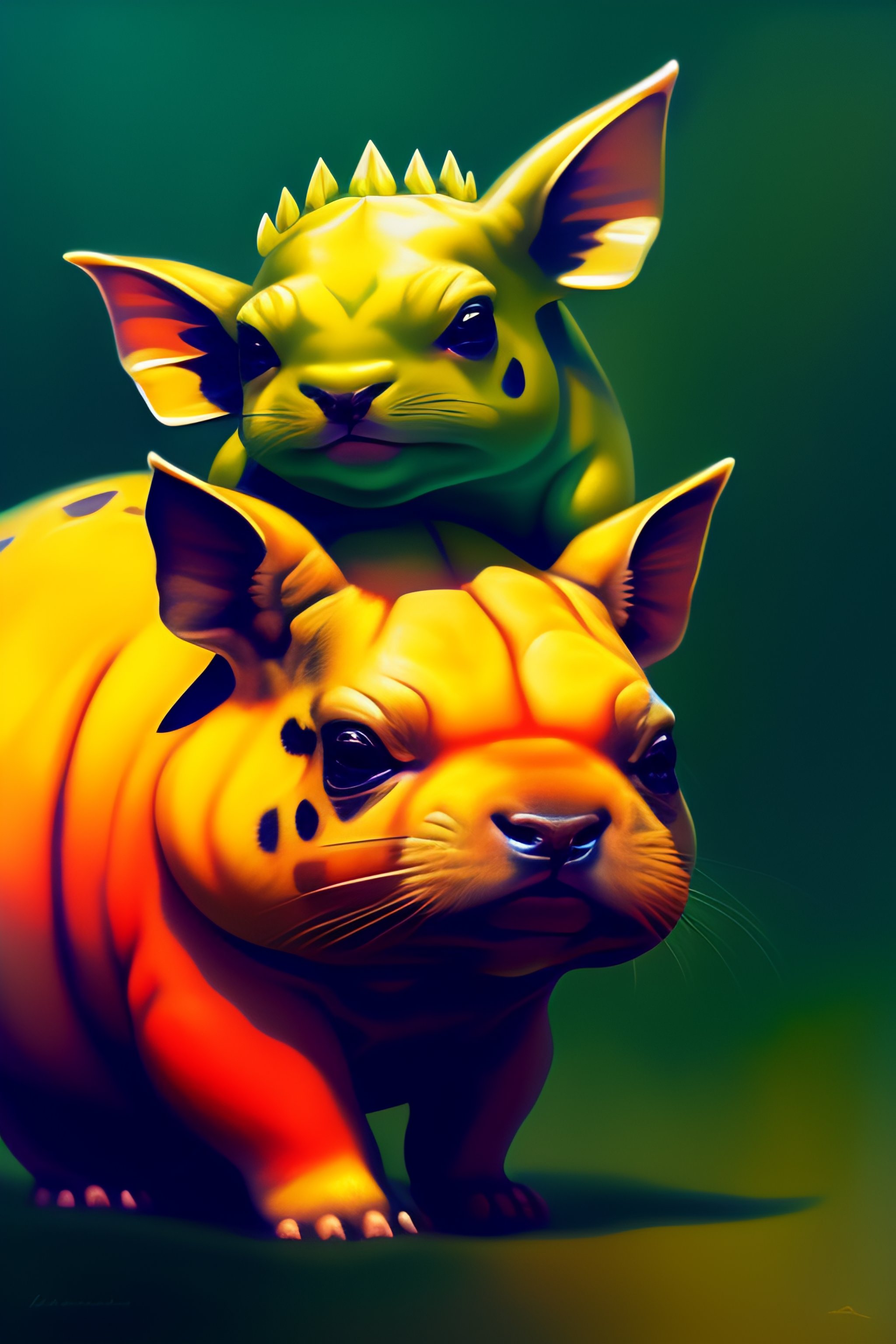 Lexica - Painting of hybrid bulbasaur!!! and pikachu fused together ...