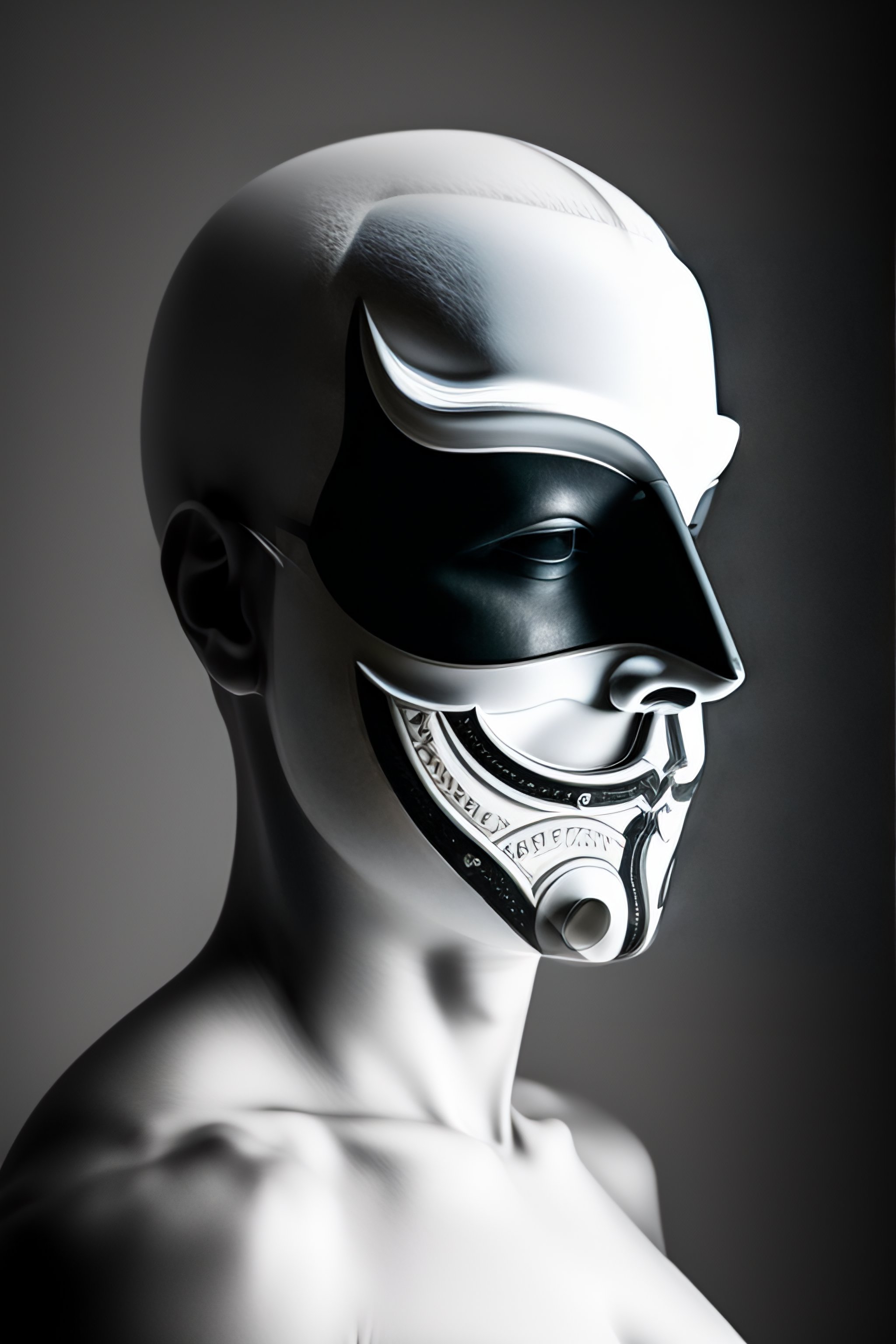 Lexica - Image of anonymous mask on person black and white