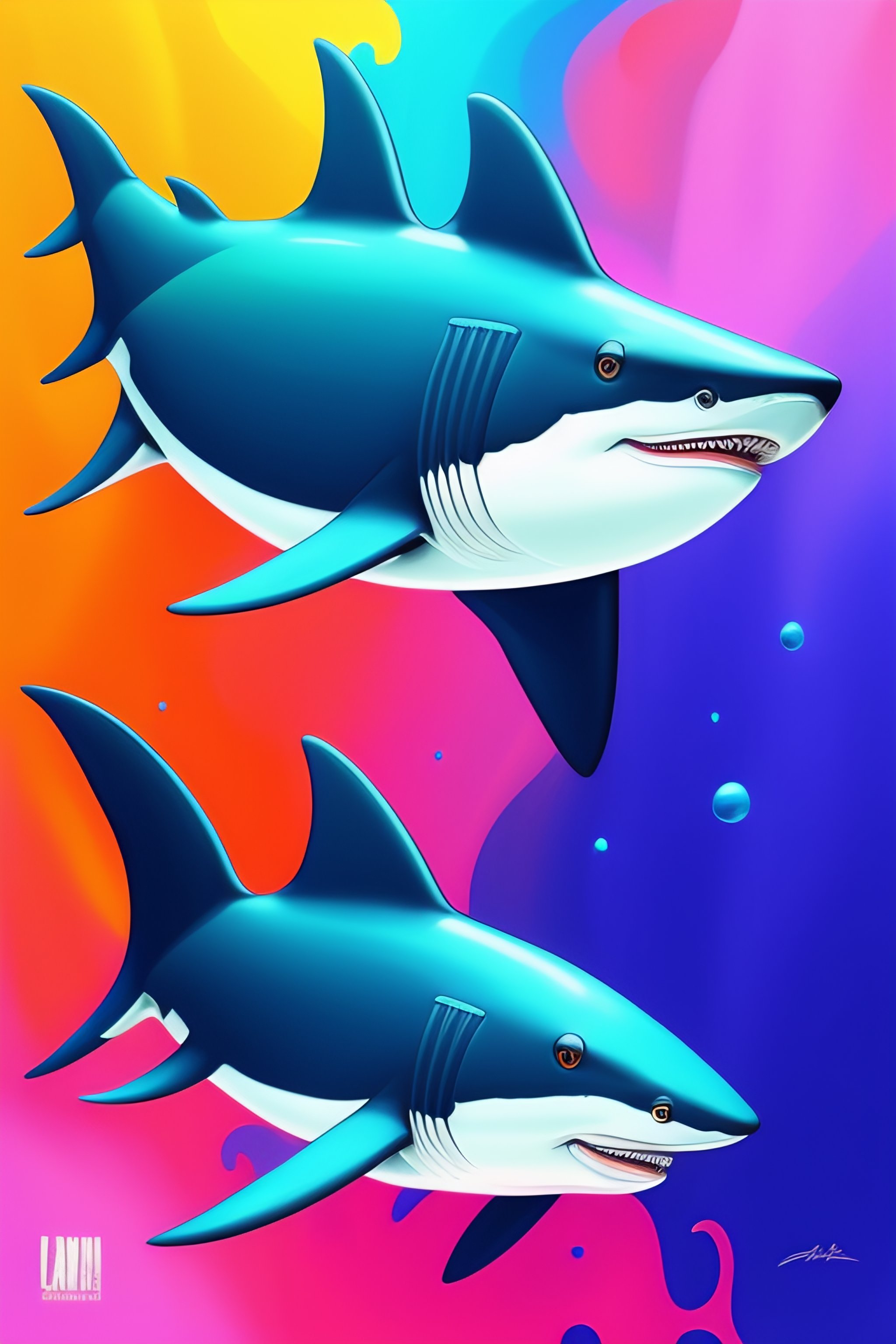 Lexica - Colorful sharks swimming, digital art, artstation trending ...