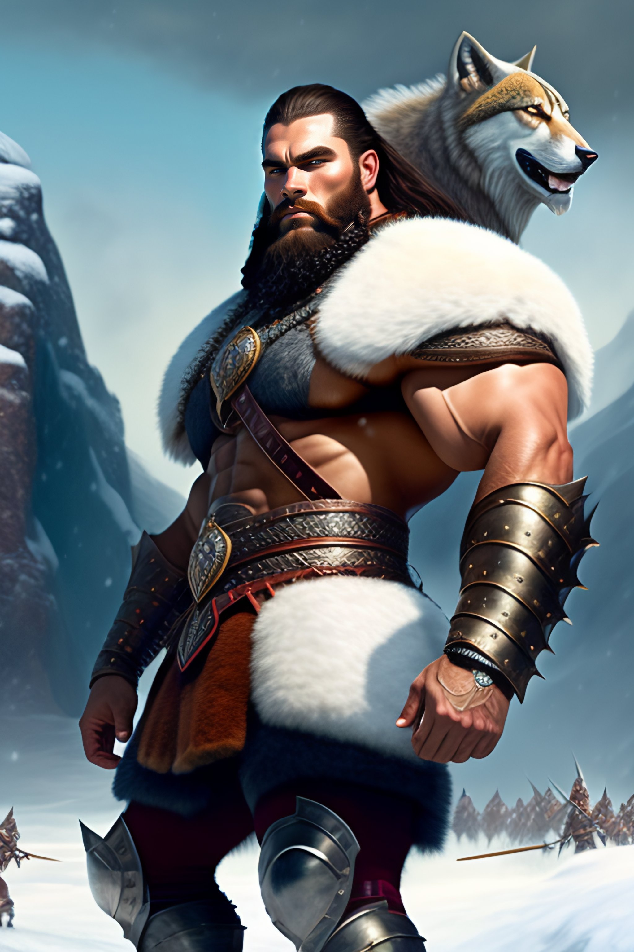 Lexica - Giant fierce and muscular male warrior in full armor, handsome ...