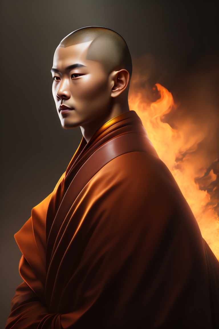 Lexica - A Buddhist monk facing staight, realistic image, facing front