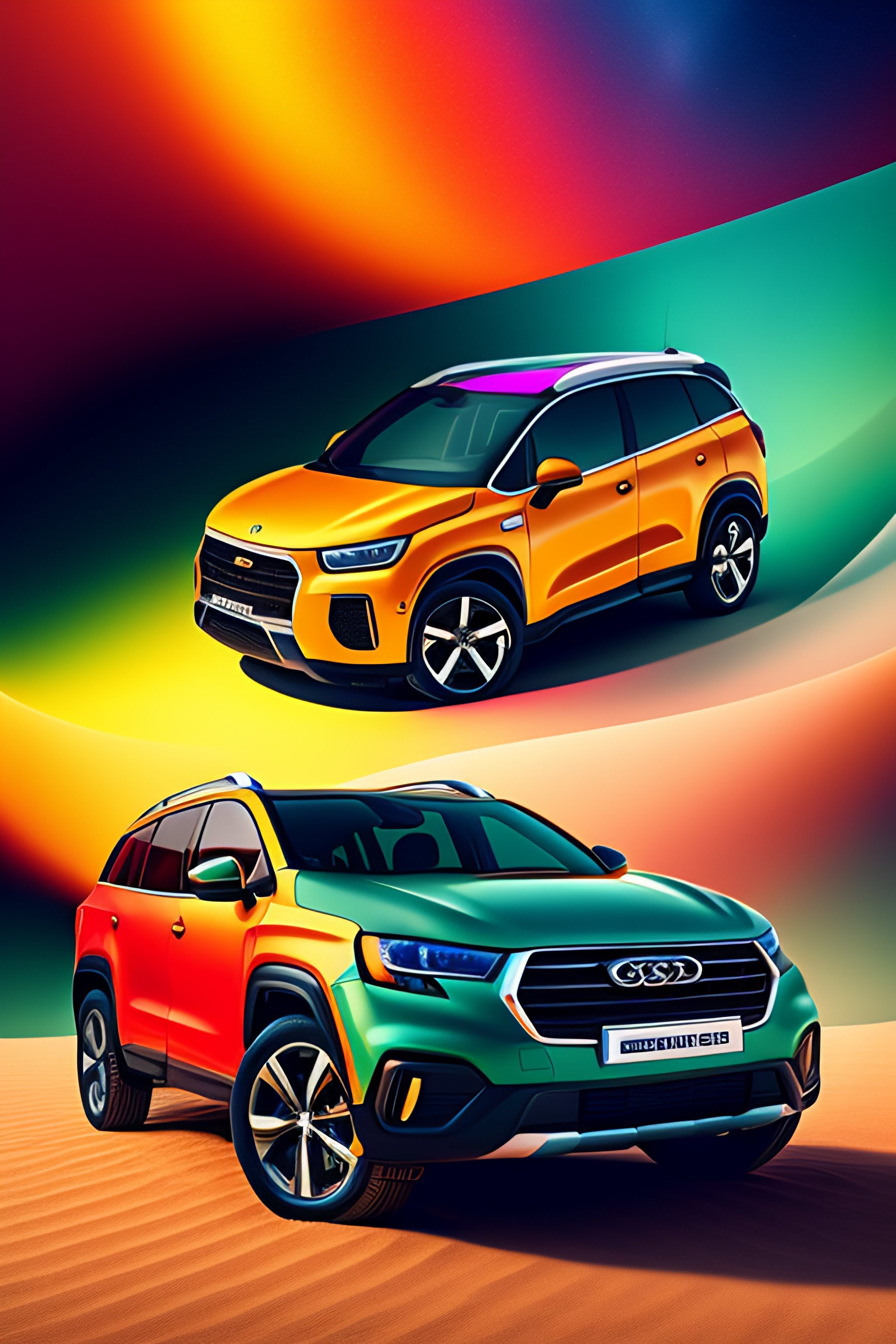 Lexica - A 4k advertising print ad of an SUV Fiar car, with a couple at ...