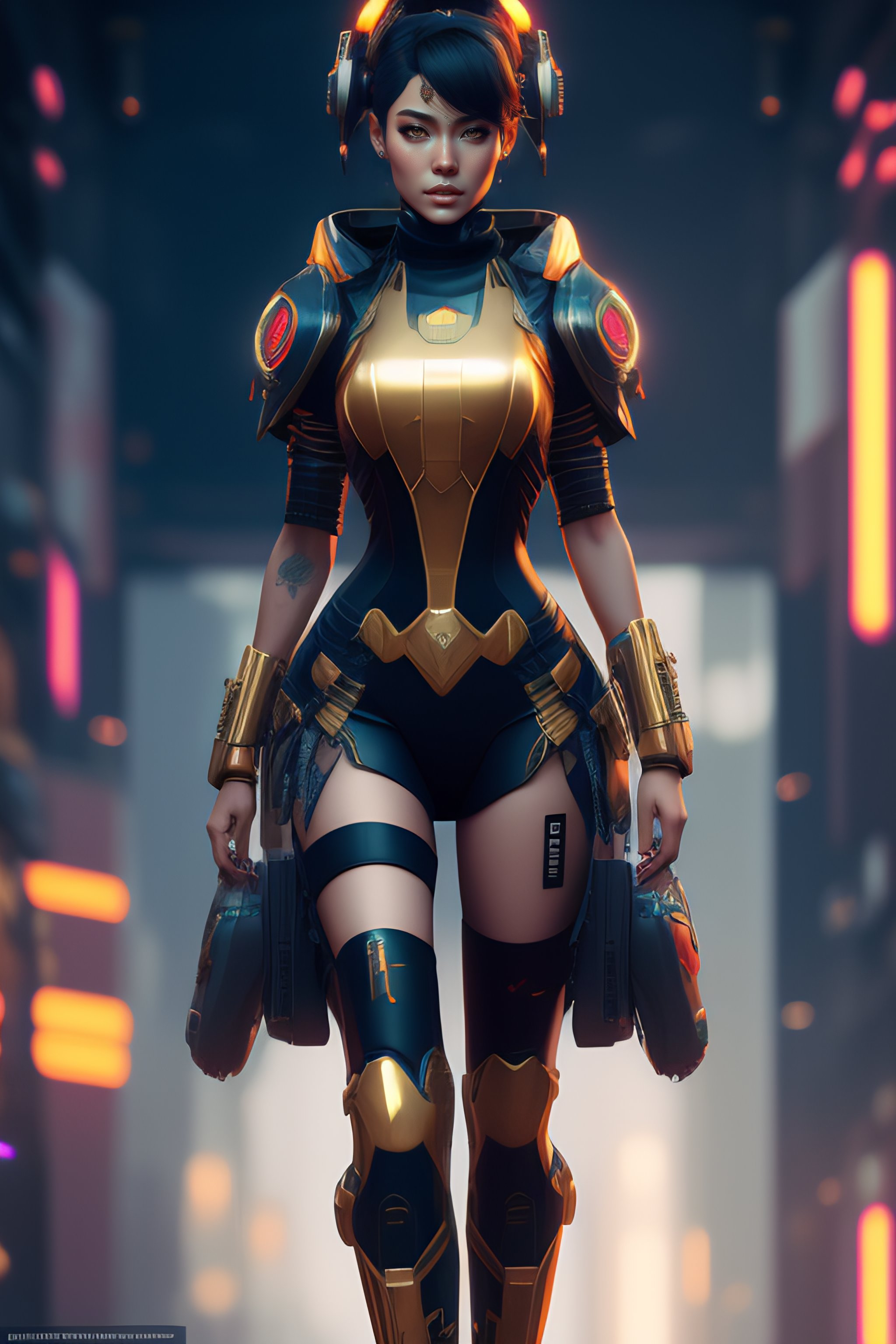 Lexica - Mech Punk full body clothes with short hair girl, battle status, hyper detailed ...
