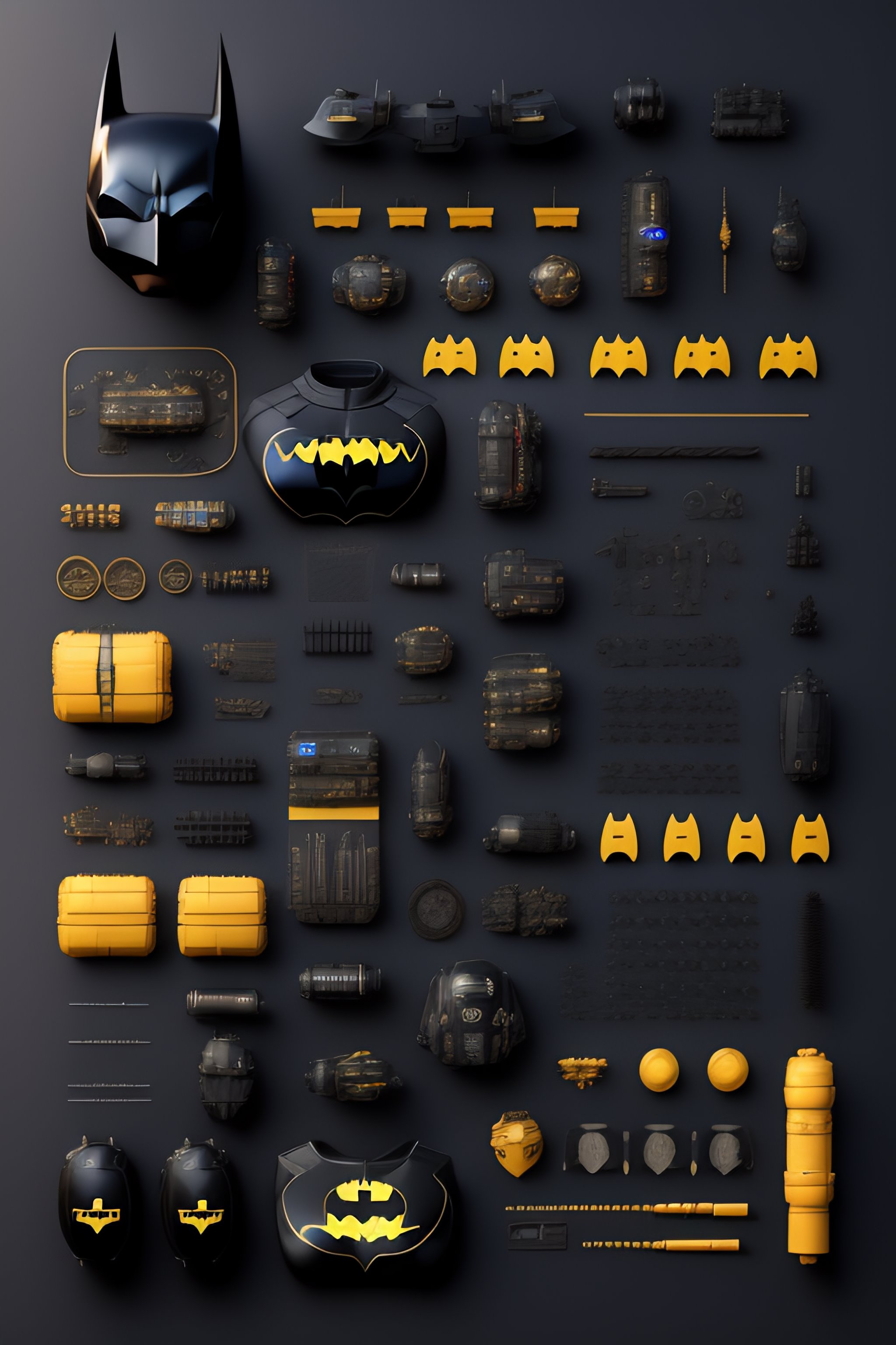 Lexica - Batman suit, costumes and mechanical parts, knolling, knolling ...
