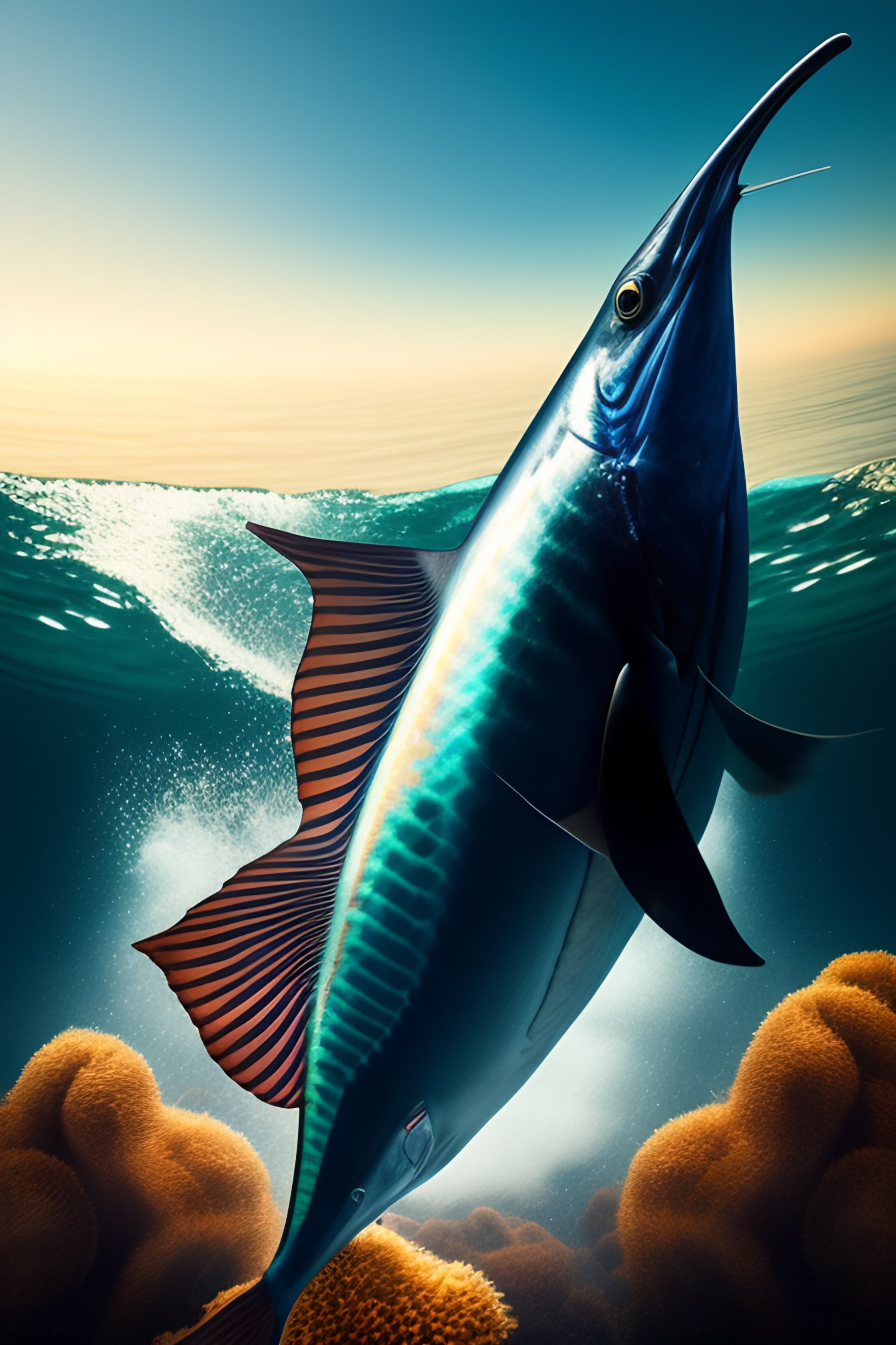 Lexica - Sailfish with dollar bill as dorsal fin