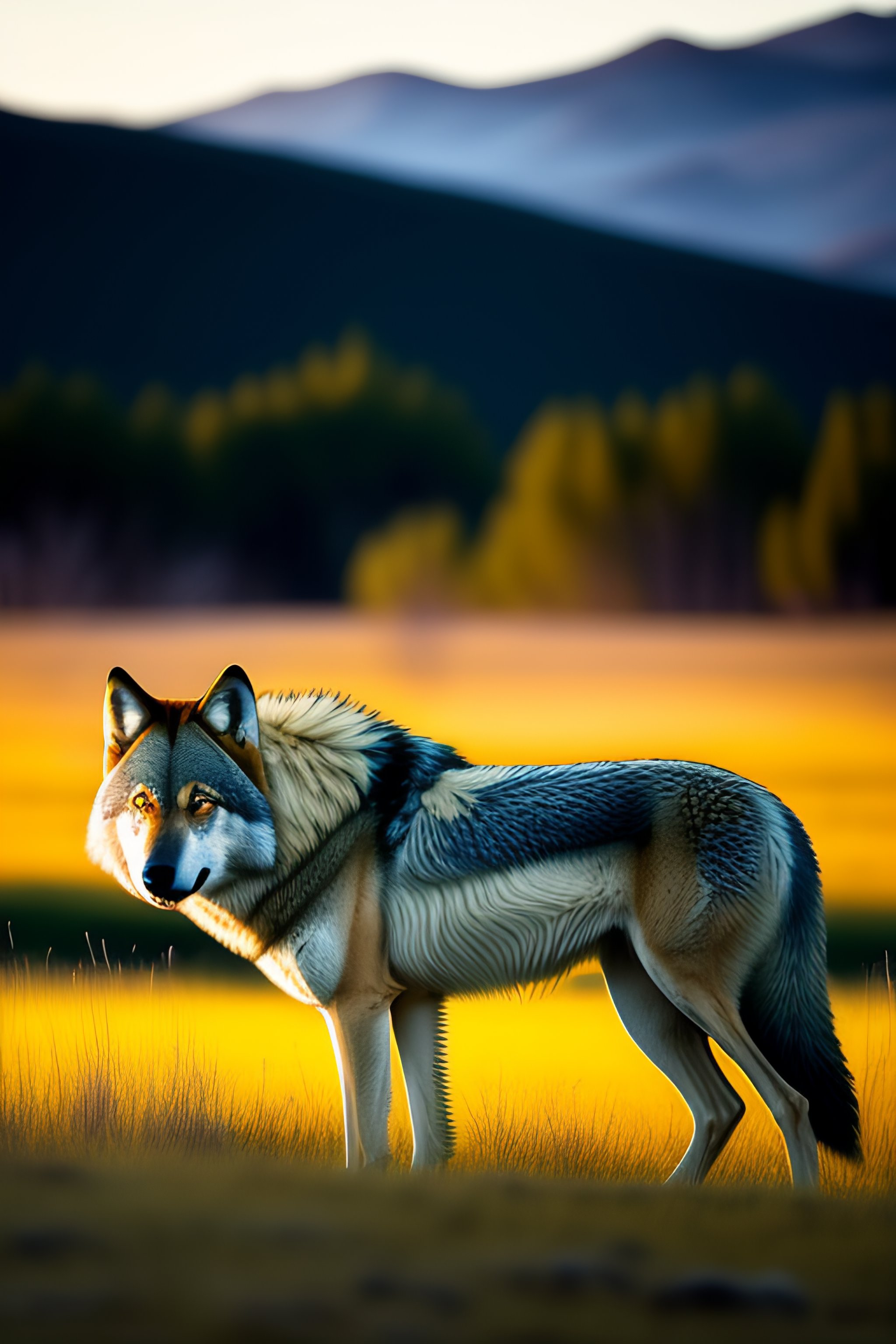 Lexica - The image shows a large, gray wolf with piercing, yellow eyes ...
