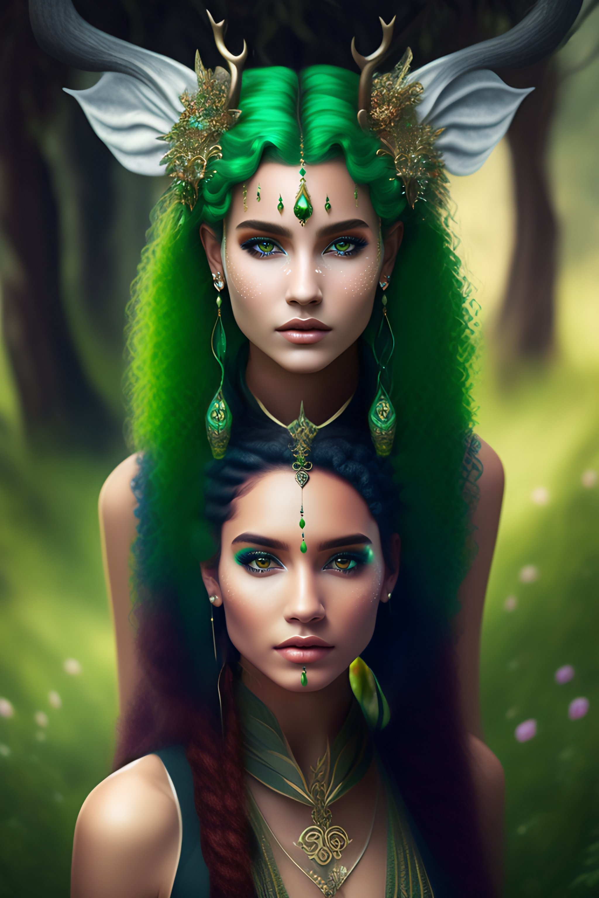 Lexica - Alphones mucha girl with curly green hair piercing standing ...