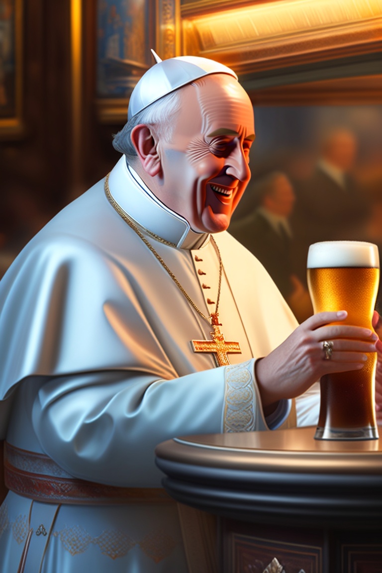 Lexica - Creates Pope Francis sitting at a bar table, having a beer