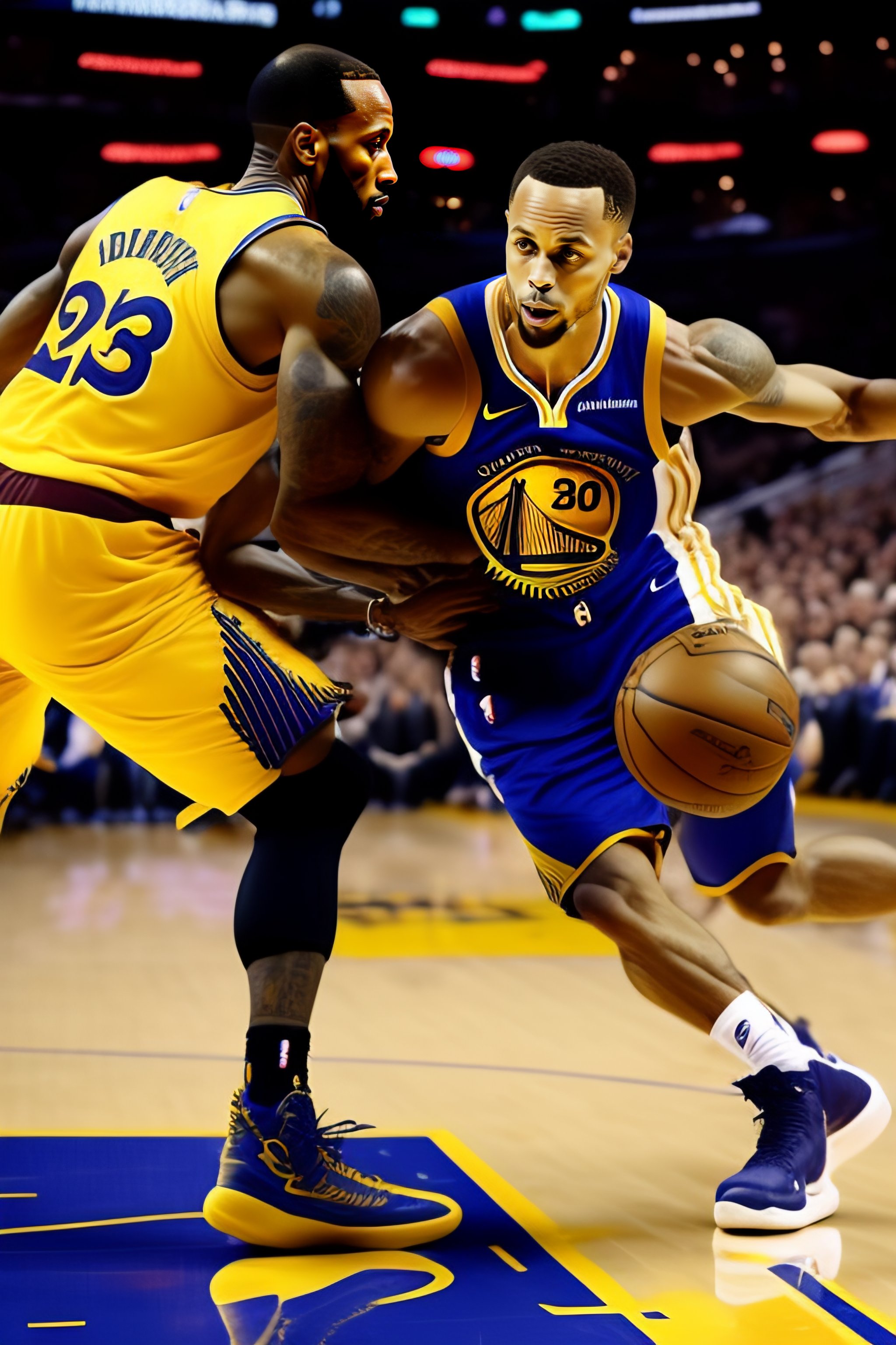 Lexica - Photo of Stephen curry step over lebron james on the nba finals