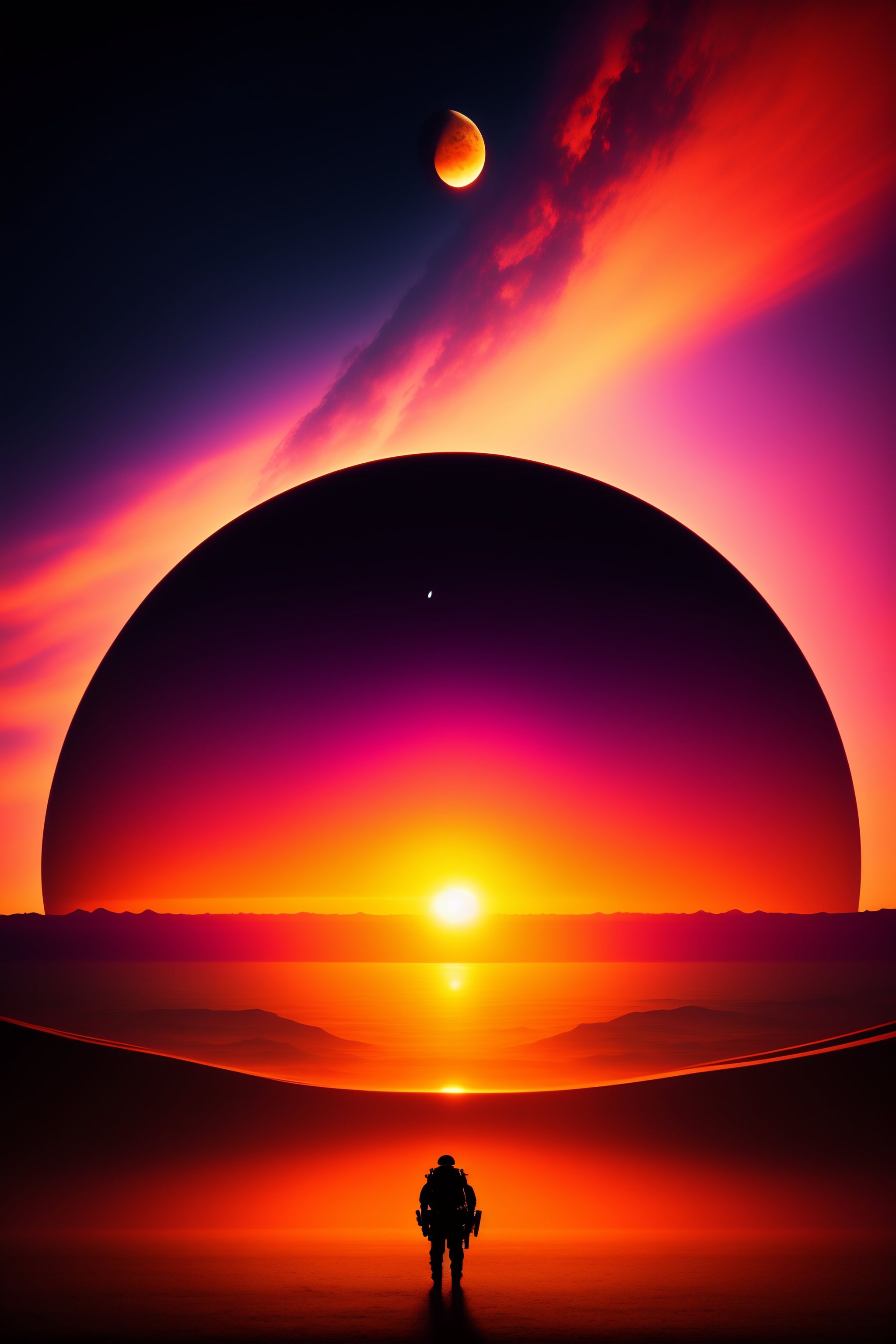 Lexica - A beatiful sunset with one planet at the back