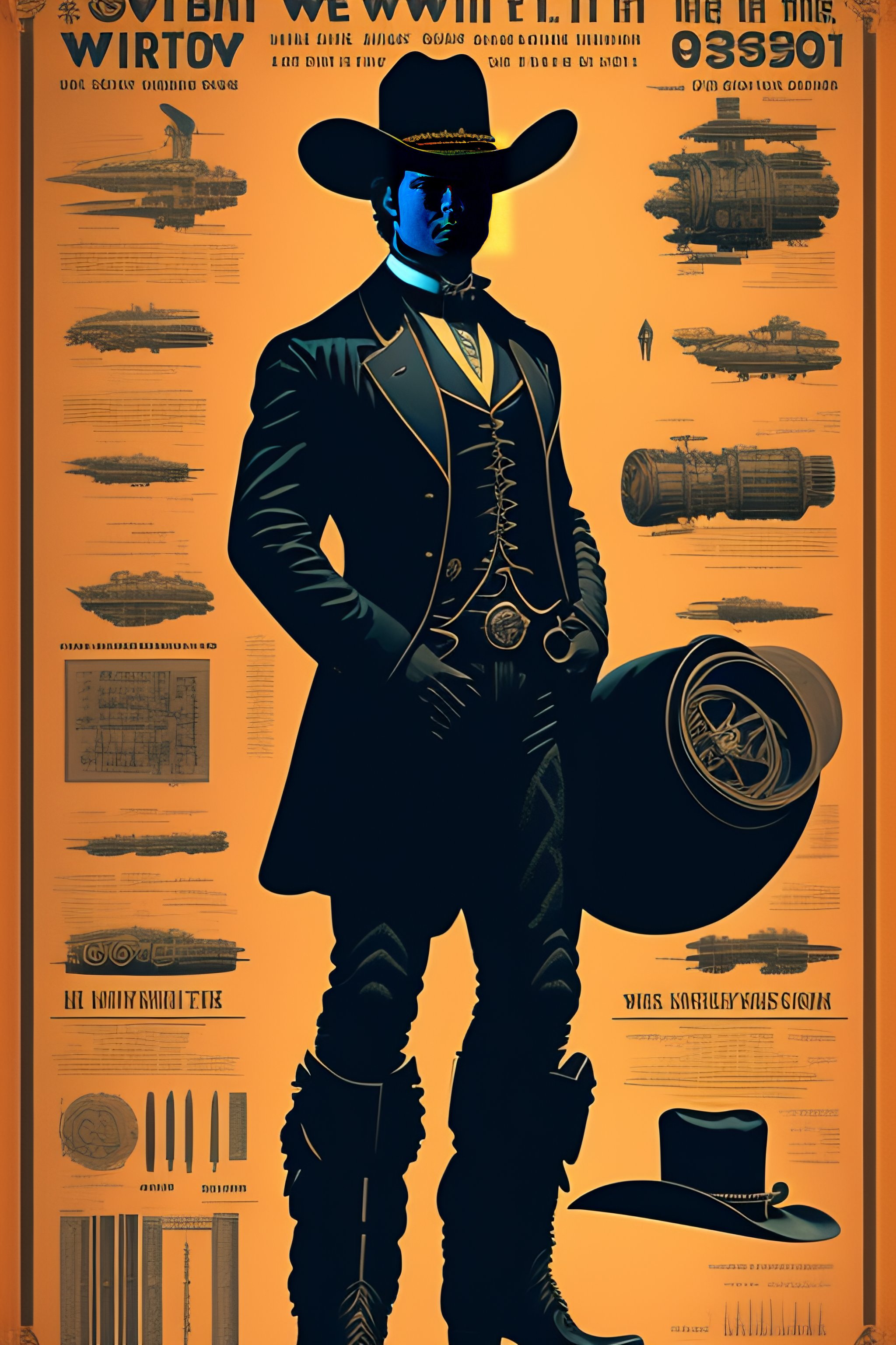 Lexica - Robotic cowboy, blueprint, plans, infographic, poster ...