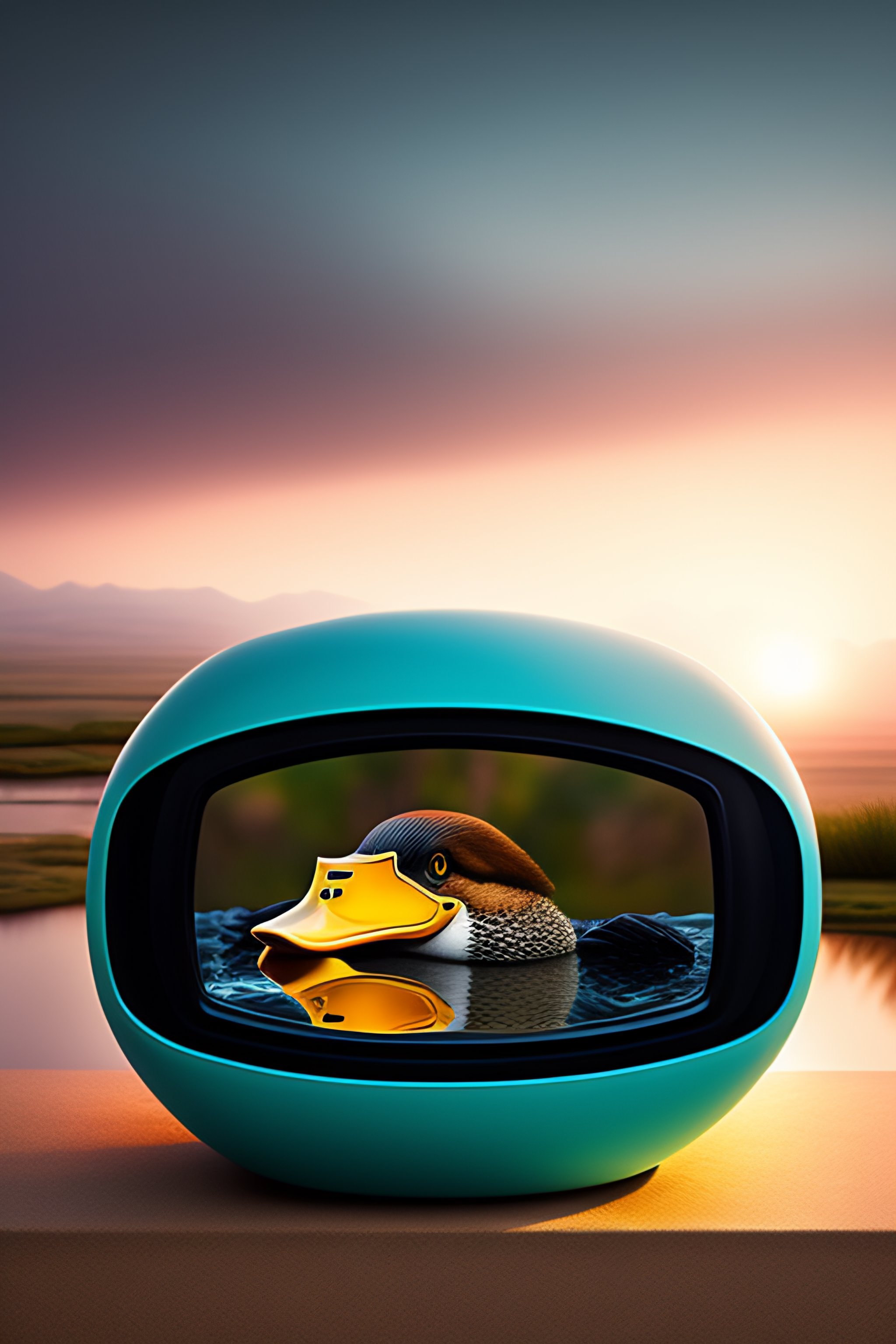 Lexica - Television shaped like a duck made out of feathers