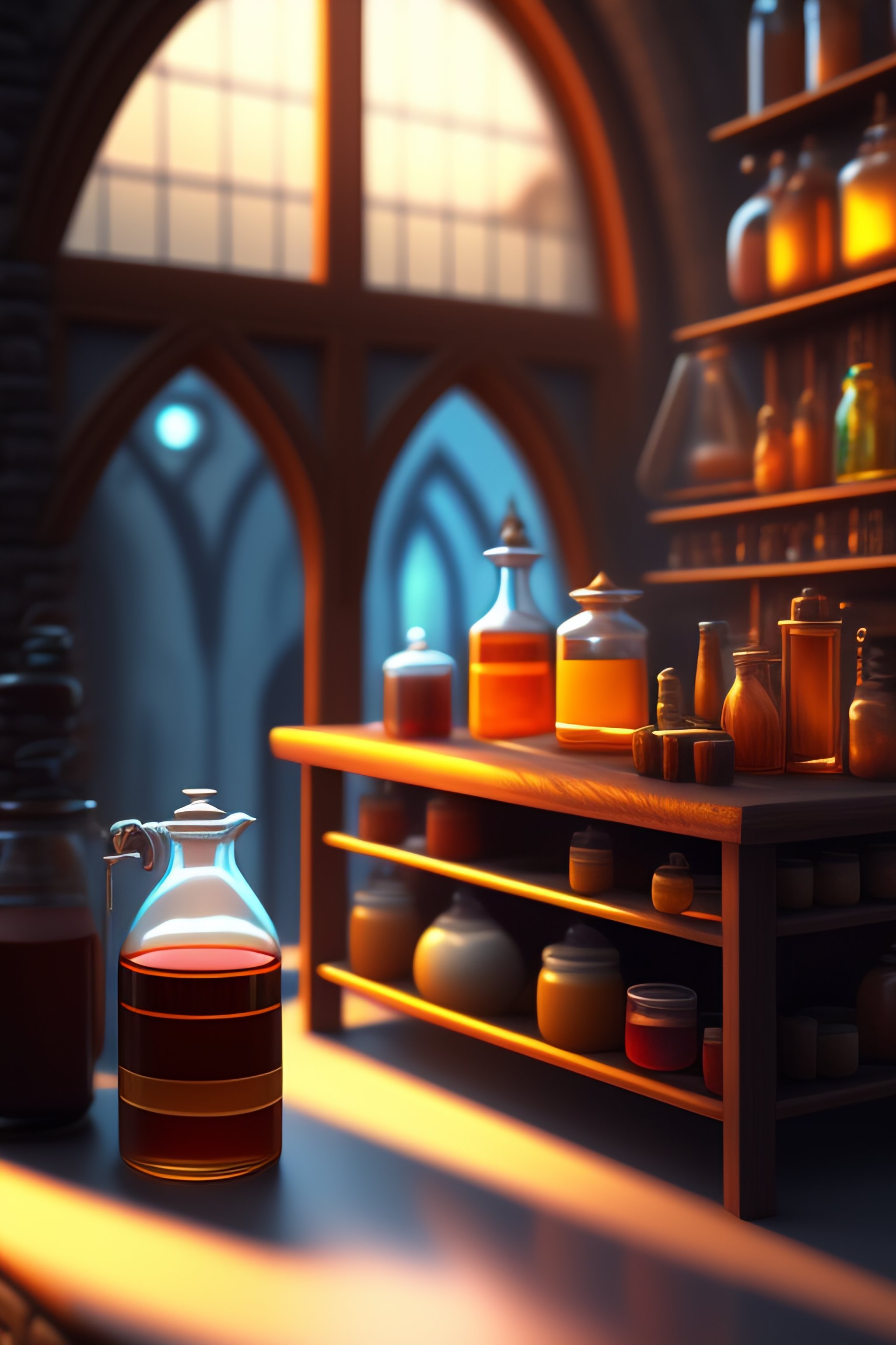 Lexica - An isometric digital painting of a medieval lchemist's ...