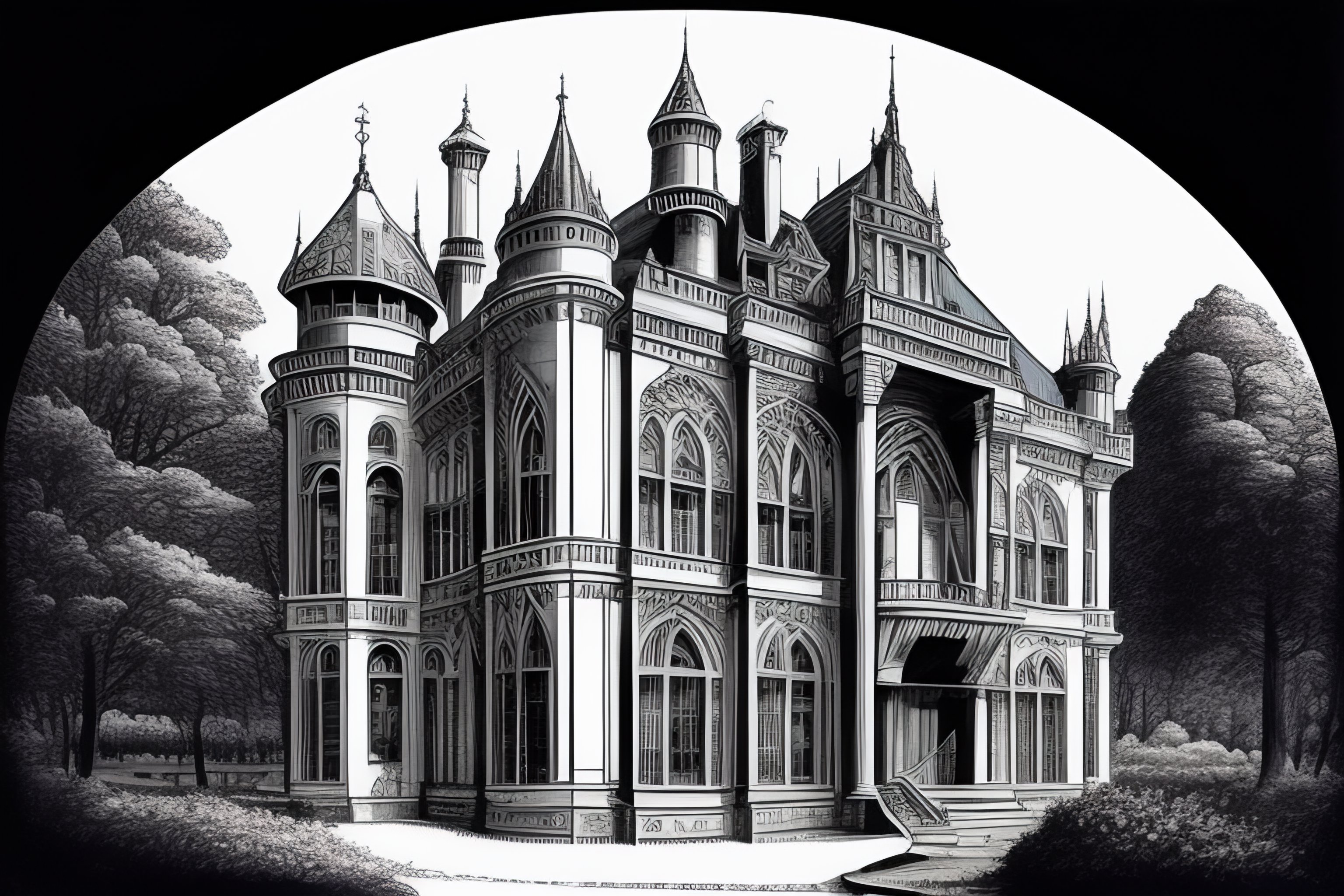 Lexica - A medical castle above the ground floating in the air, pen and ...