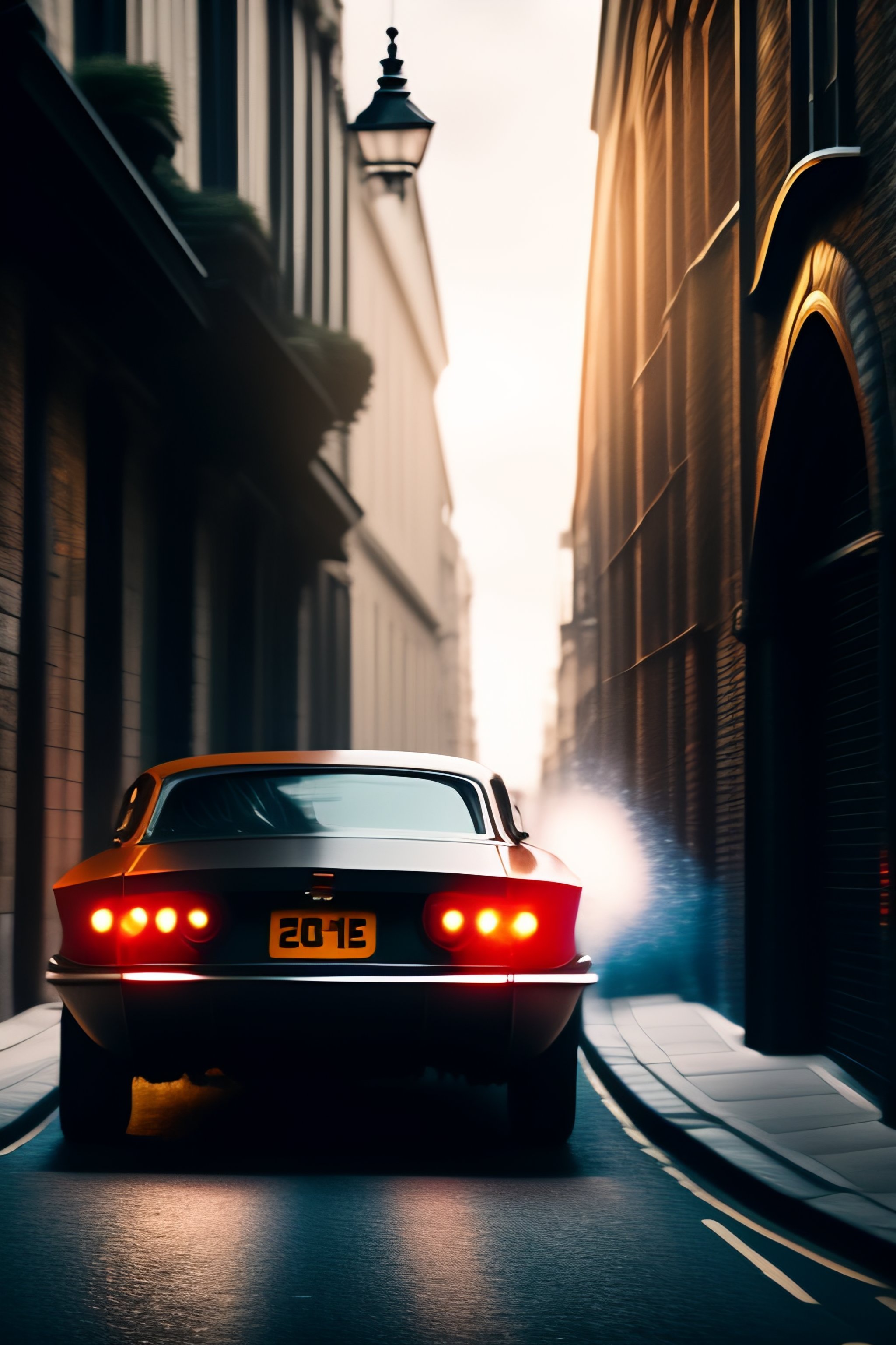 Lexica - A closeup action shot of a male spy driving through the narrow ...