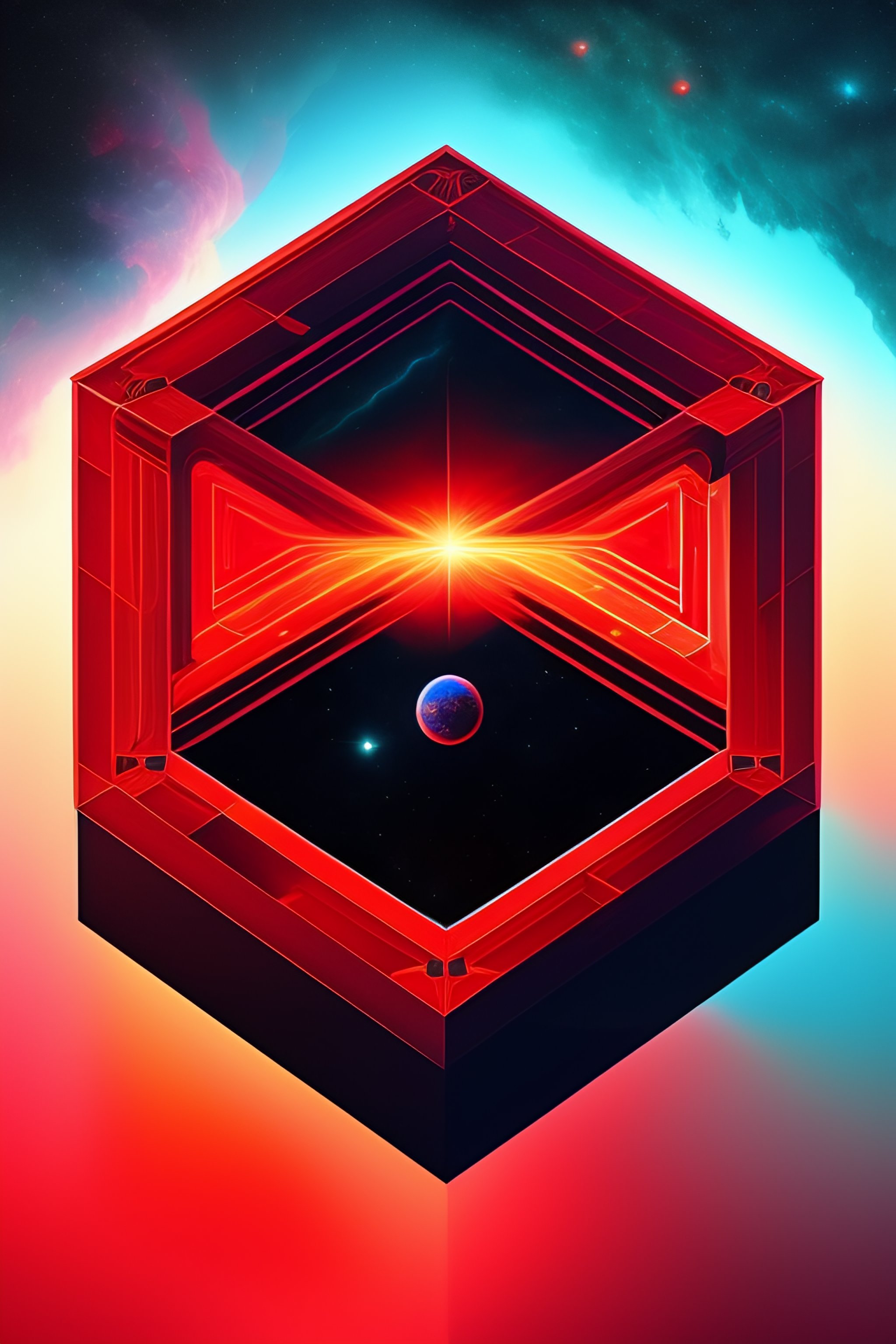 Lexica - An hypercube mixed with a black hole in the middle of the space, epic, line art ...