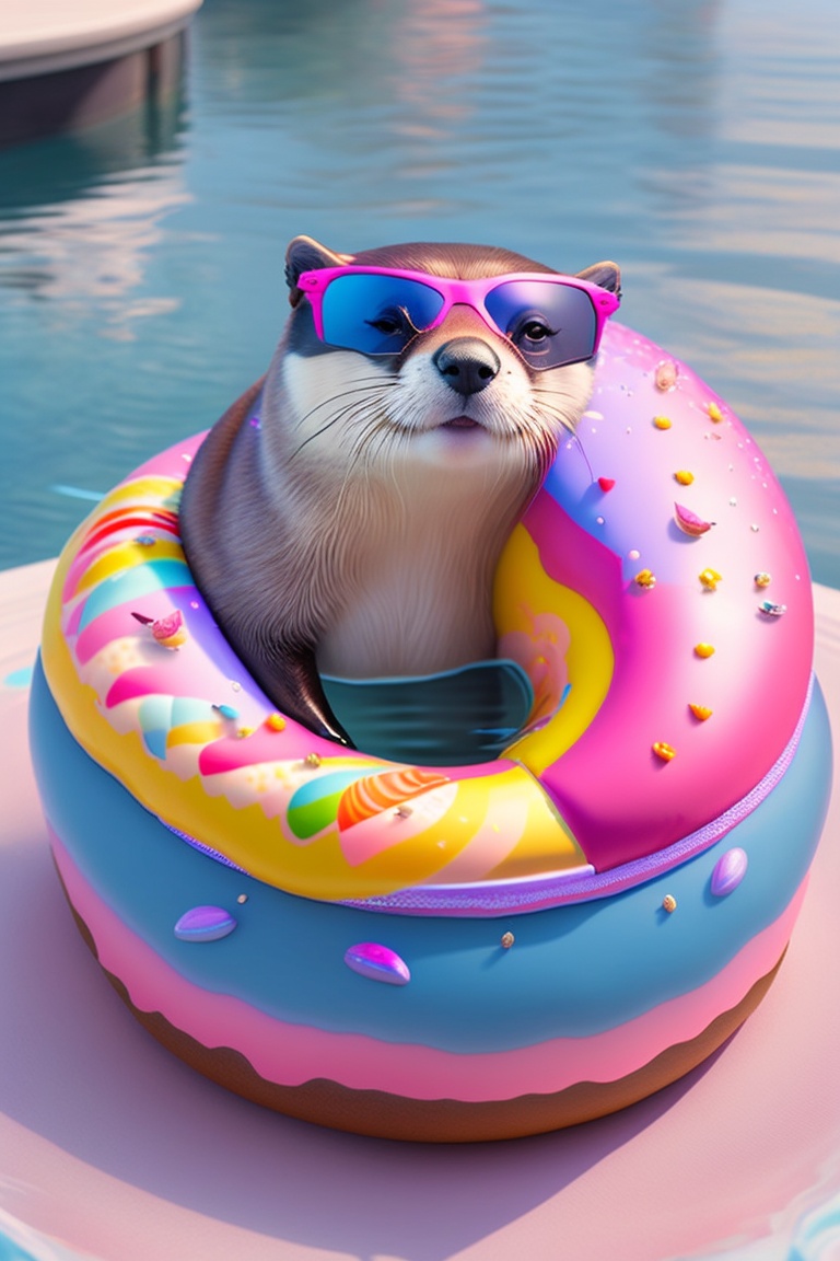 Lexica - Otter that is floating in water using a pool floating ring ...