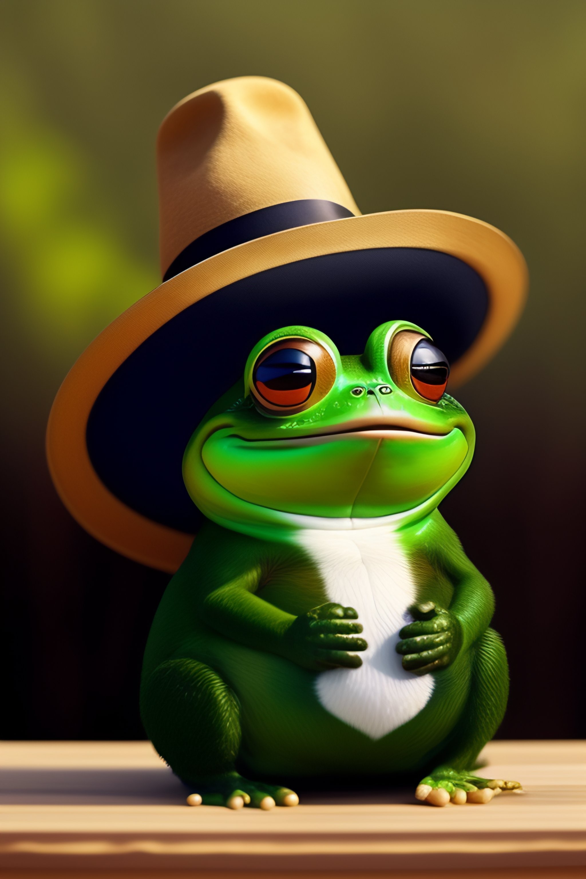 Lexica - Pepe the frog with a big hat , smoking weed