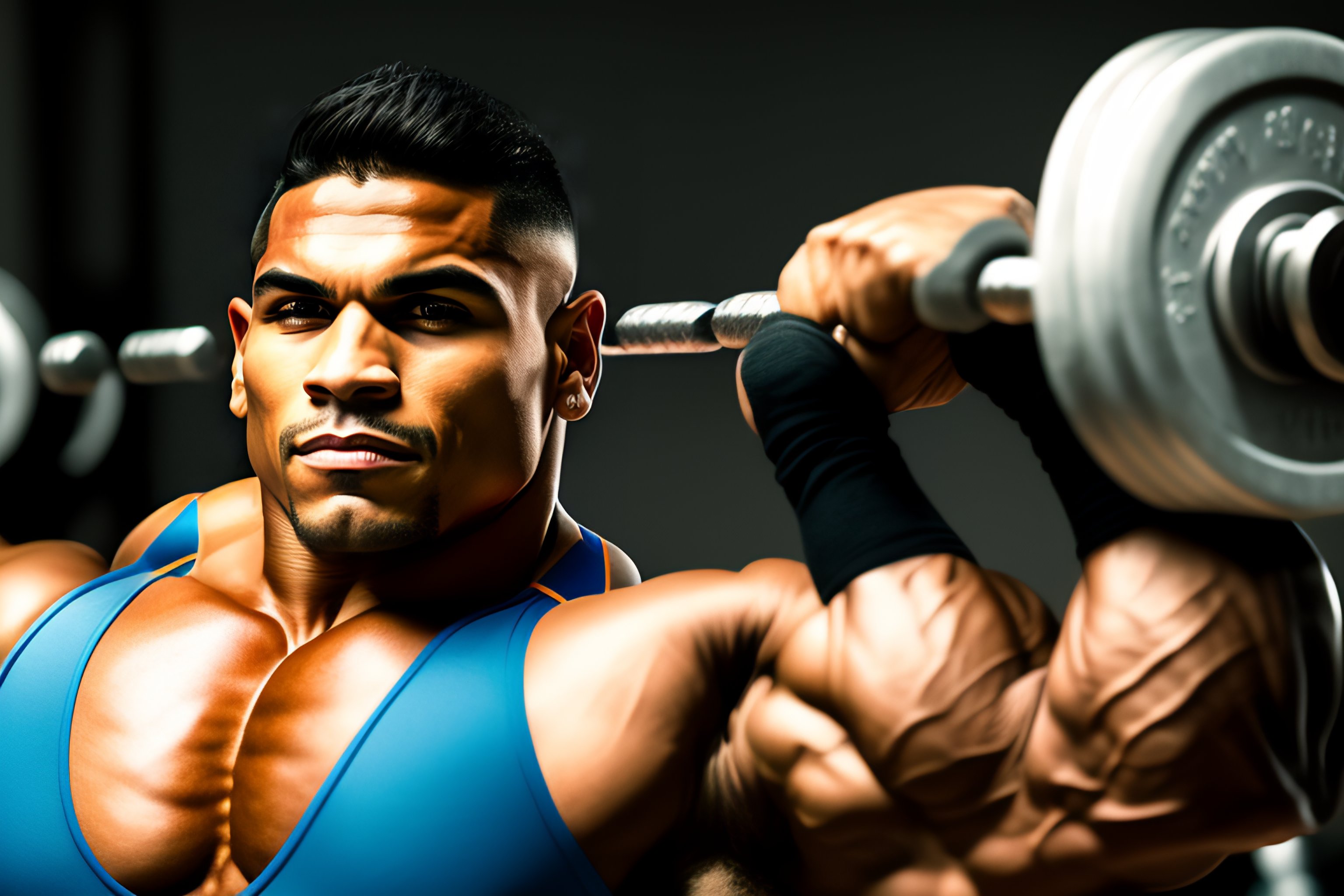 Lexica - Portrait of a Latino bodybuilder with a buzz cut lifting weights