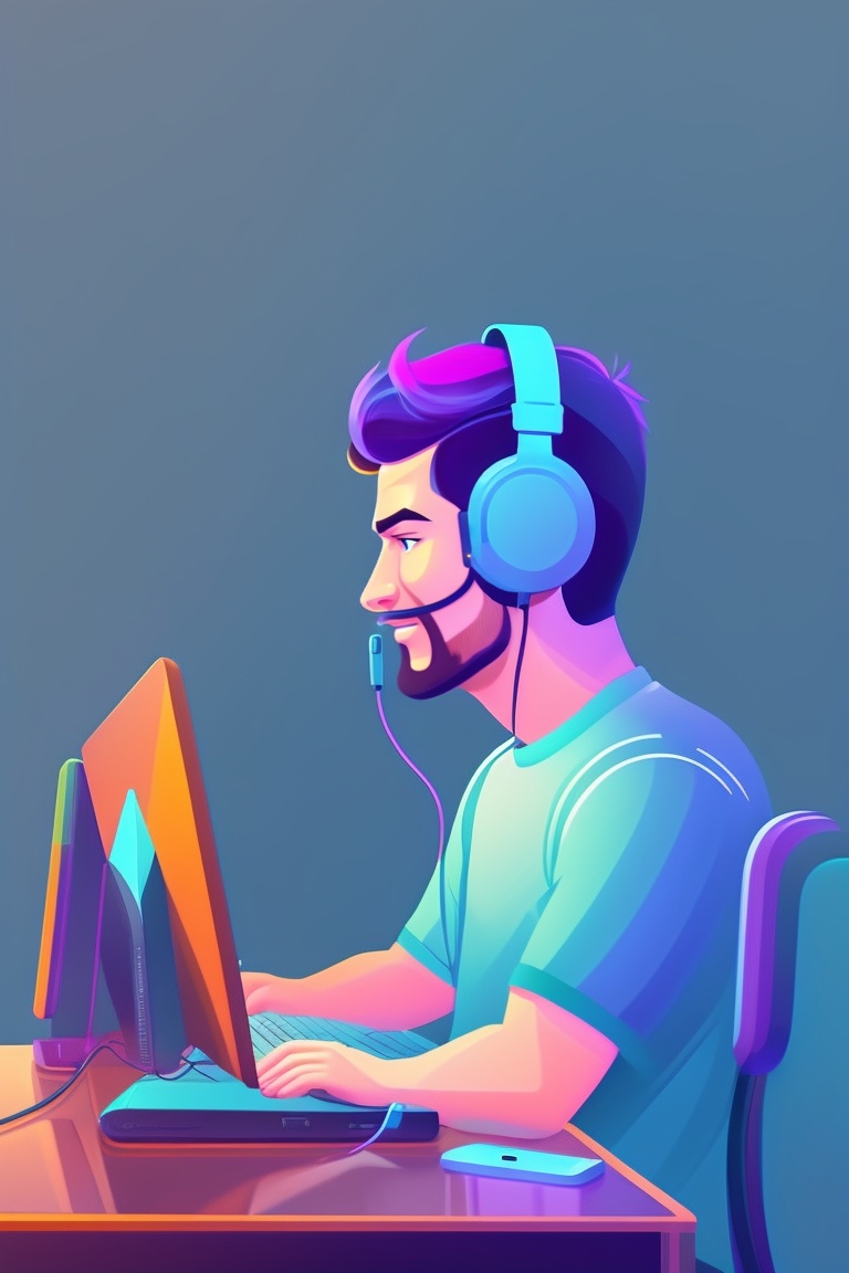 Lexica - Portrait of a coder sitting in front of his laptop with his bi ...