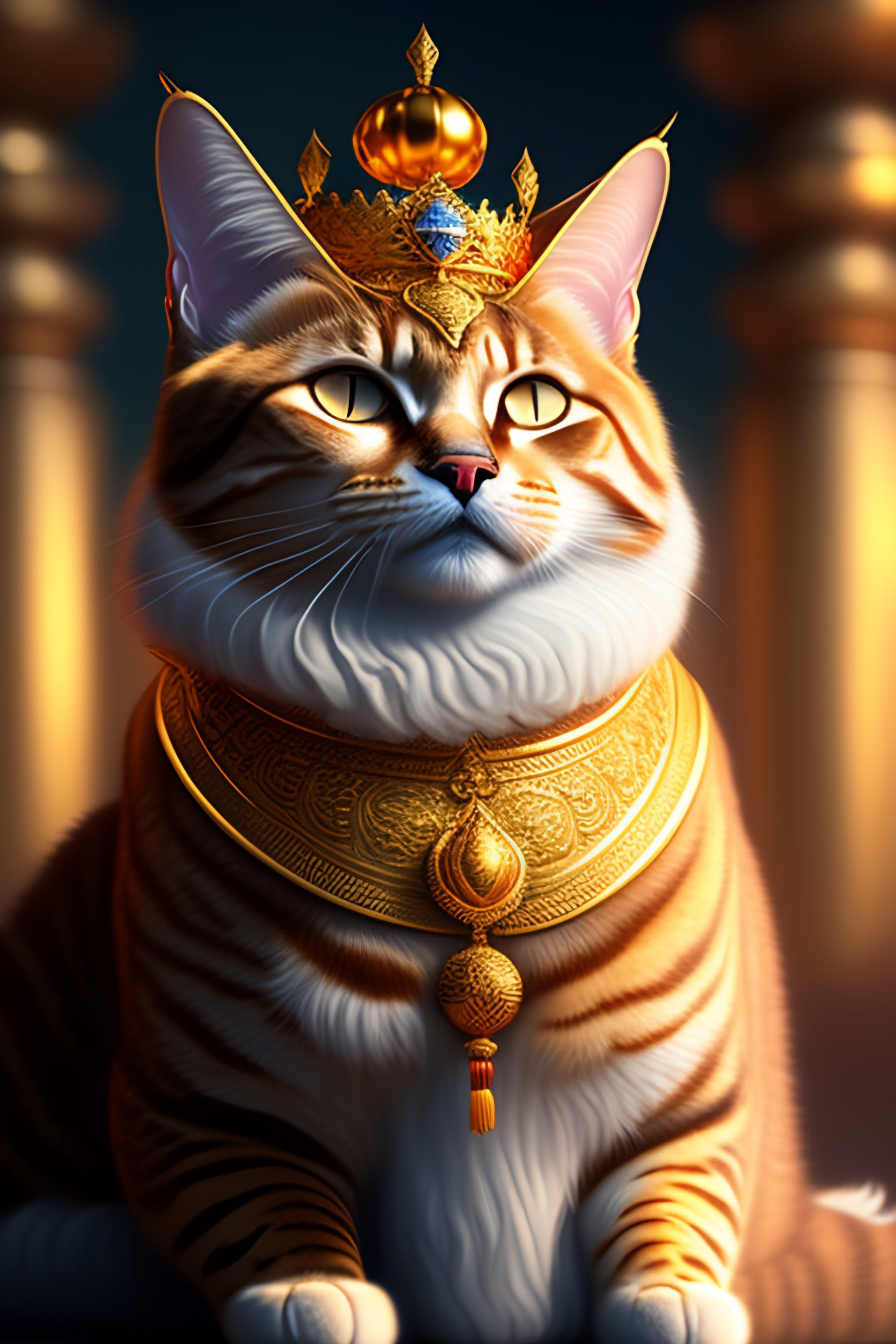 Lexica - Colossal fluffy royal Chinese king tabby cat wearing a golden ...